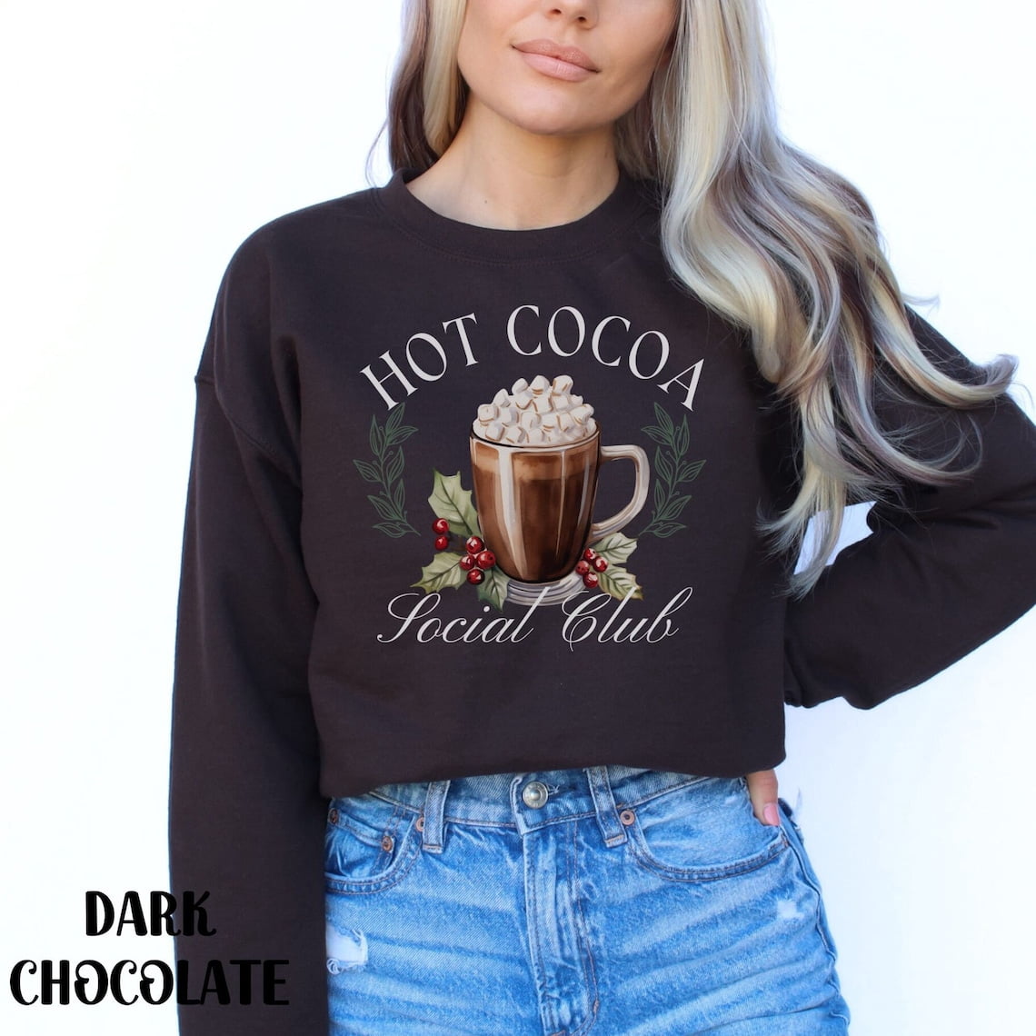 Tee Clo Hot Cocoa Social Club Sweatshirt, Vintage Winter Holiday Shirt ...