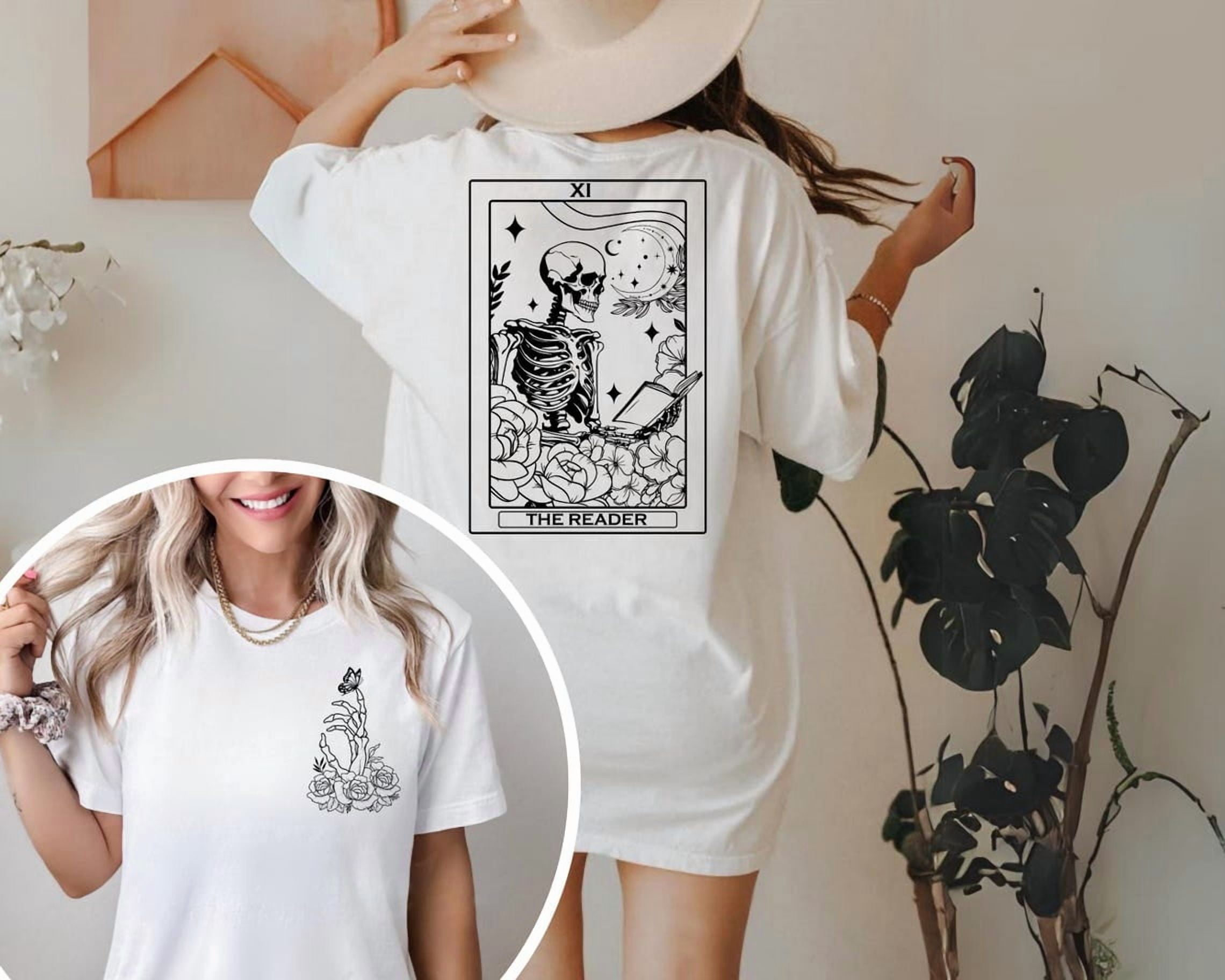 Tee Clo The Reader Tarot Card Shirt, Skeleton Book Lover Tee All Size S ...