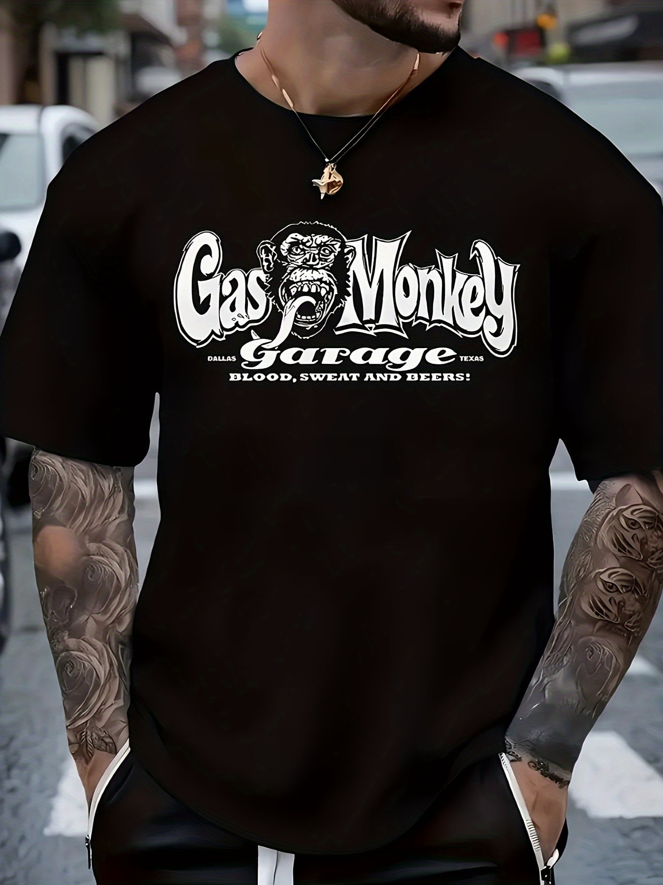 Tee with Geometric Monkey Print, Non-See-Through Fabric for Work ...