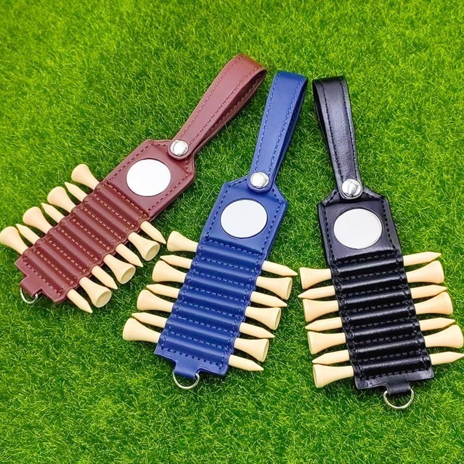 Tee Holder for Golf Bag, Golf Tee Holder and 7 Free Tees Leather Golf ...