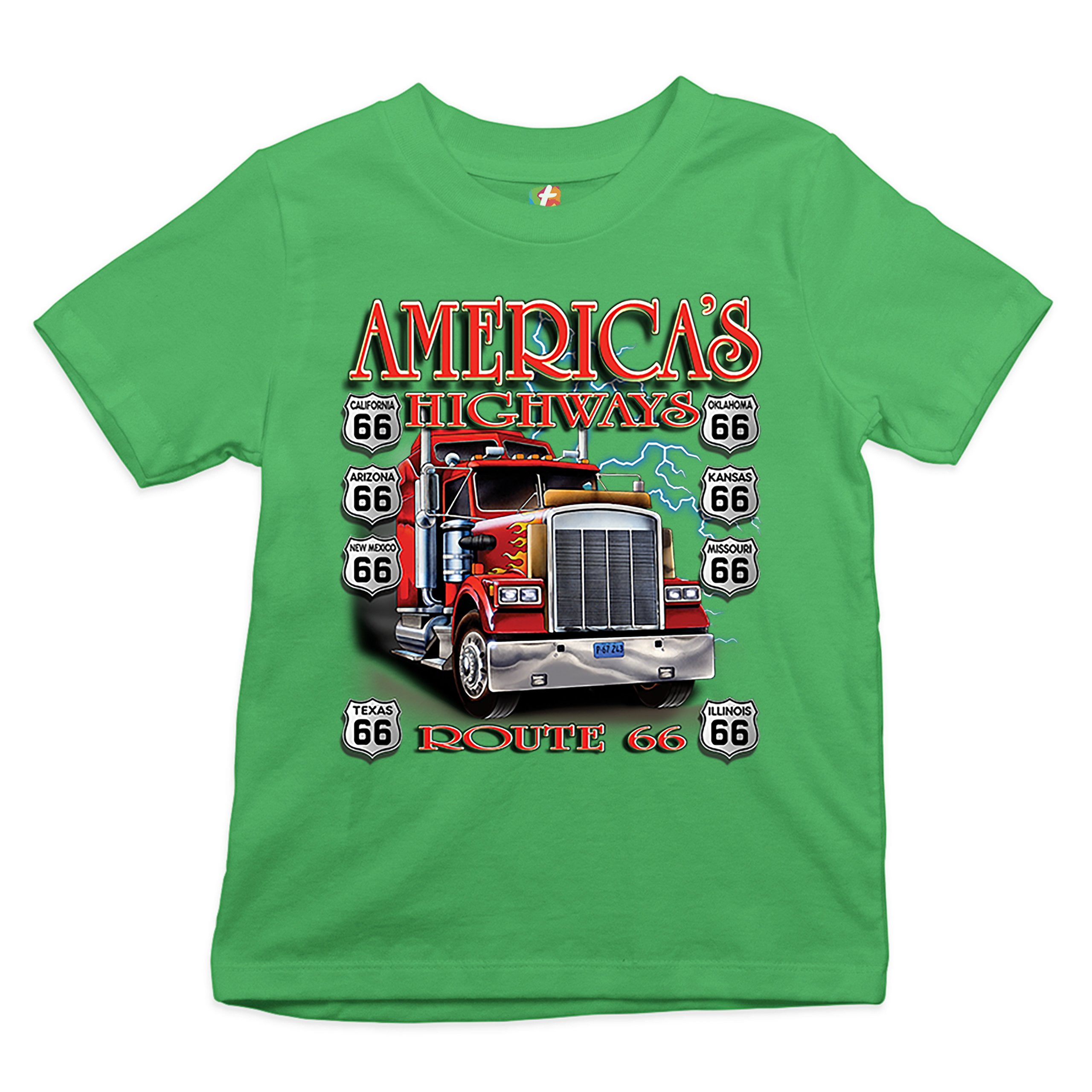 Tee Hunt America's Highways Route 66 Youth T-Shirt Truck Driver Mechanic Teamster Kids, Green ...