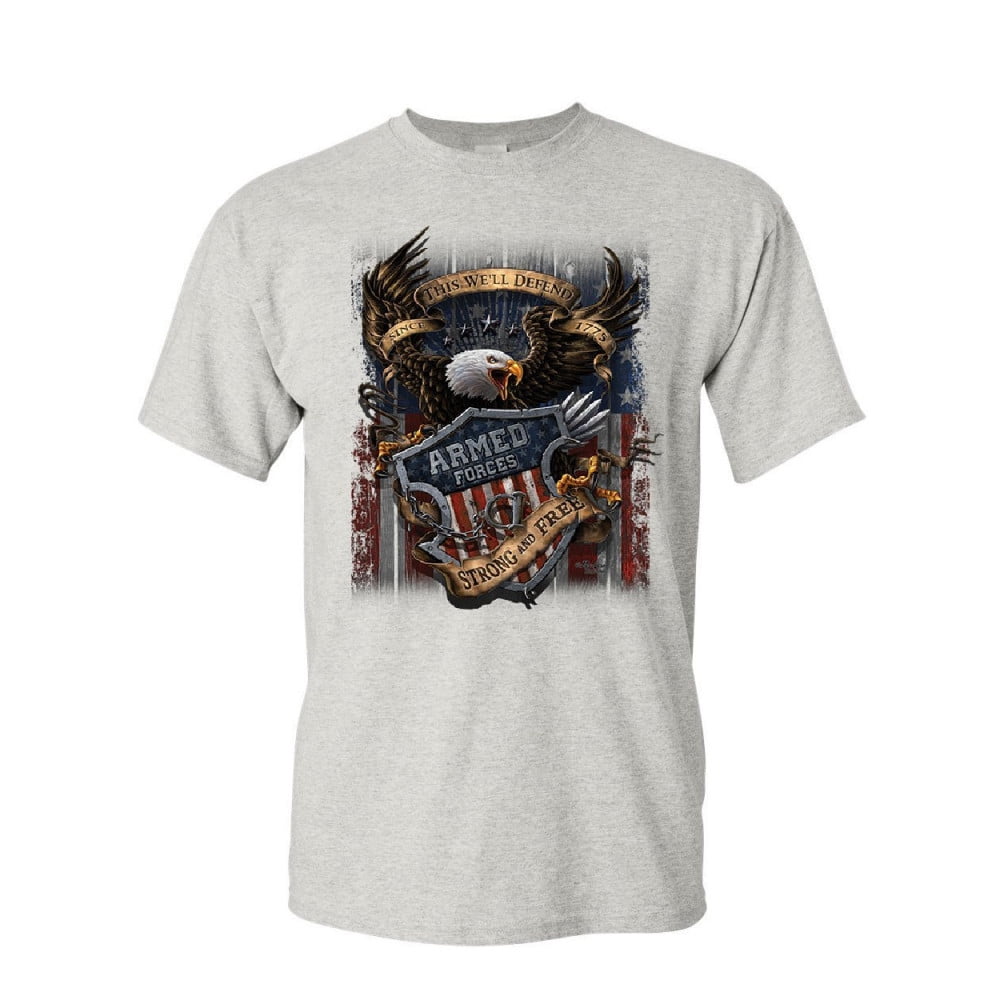 Tee Hunt Armed Forces Bald Eagle T-Shirt Army This We'll Defend US Flag ...