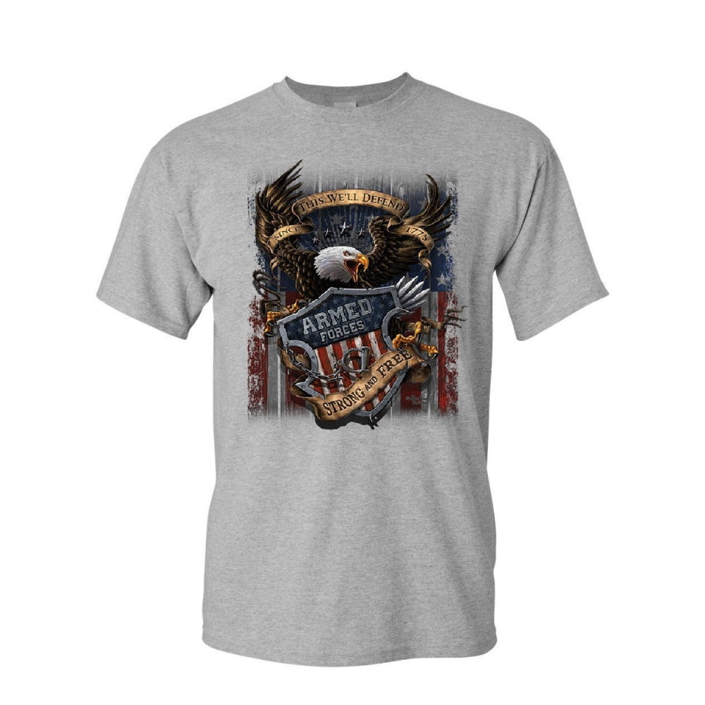 Tee Hunt Armed Forces Bald Eagle T-Shirt Army This We'll Defend US Flag ...