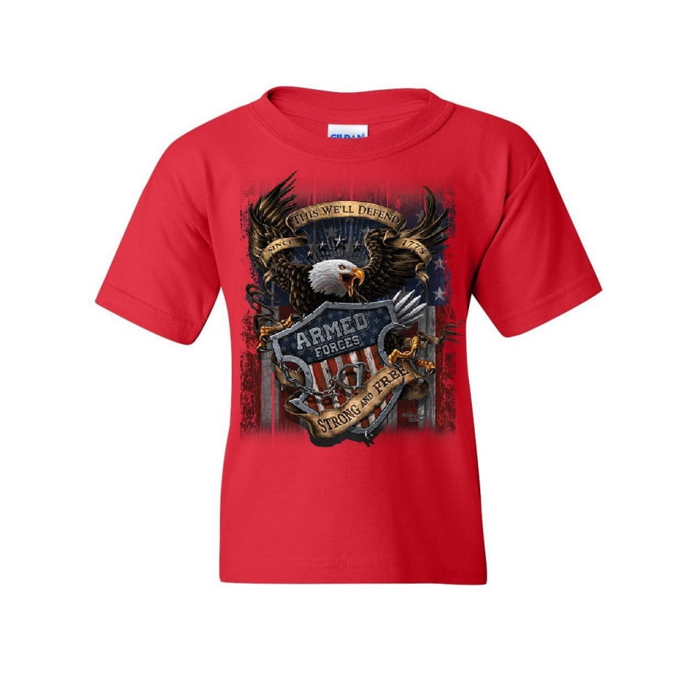 Tee Hunt Armed Forces Bald Eagle Youth T-Shirt Army This We'll Defend ...