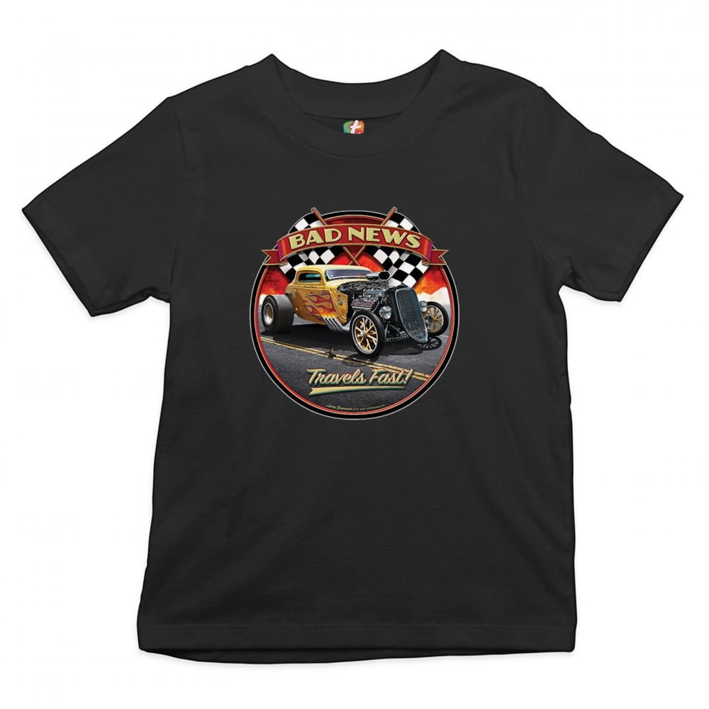 Tee Hunt Bad News Travels Fast Kid's T-Shirt Hot Rod Route 66 Drag ...