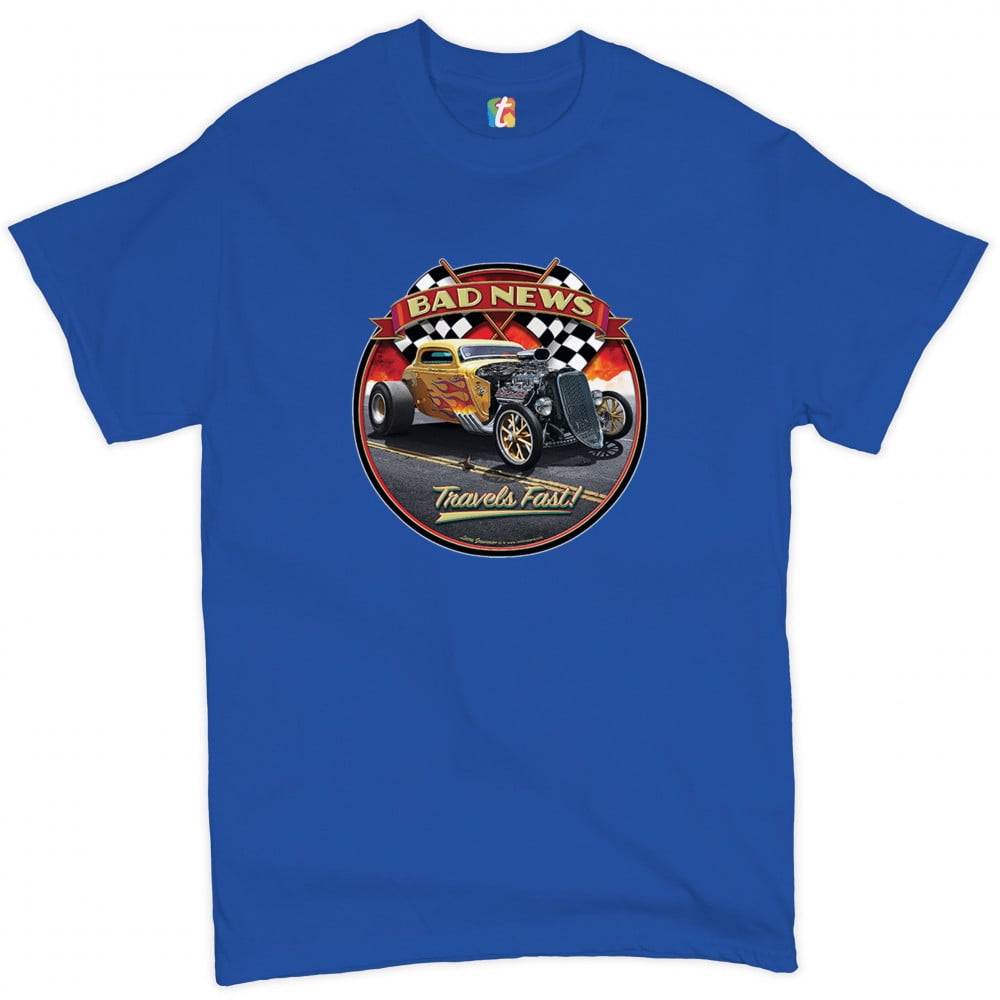Tee Hunt Bad News Travels Fast T-Shirt Hot Rod Route 66 Drag Racing Men ...
