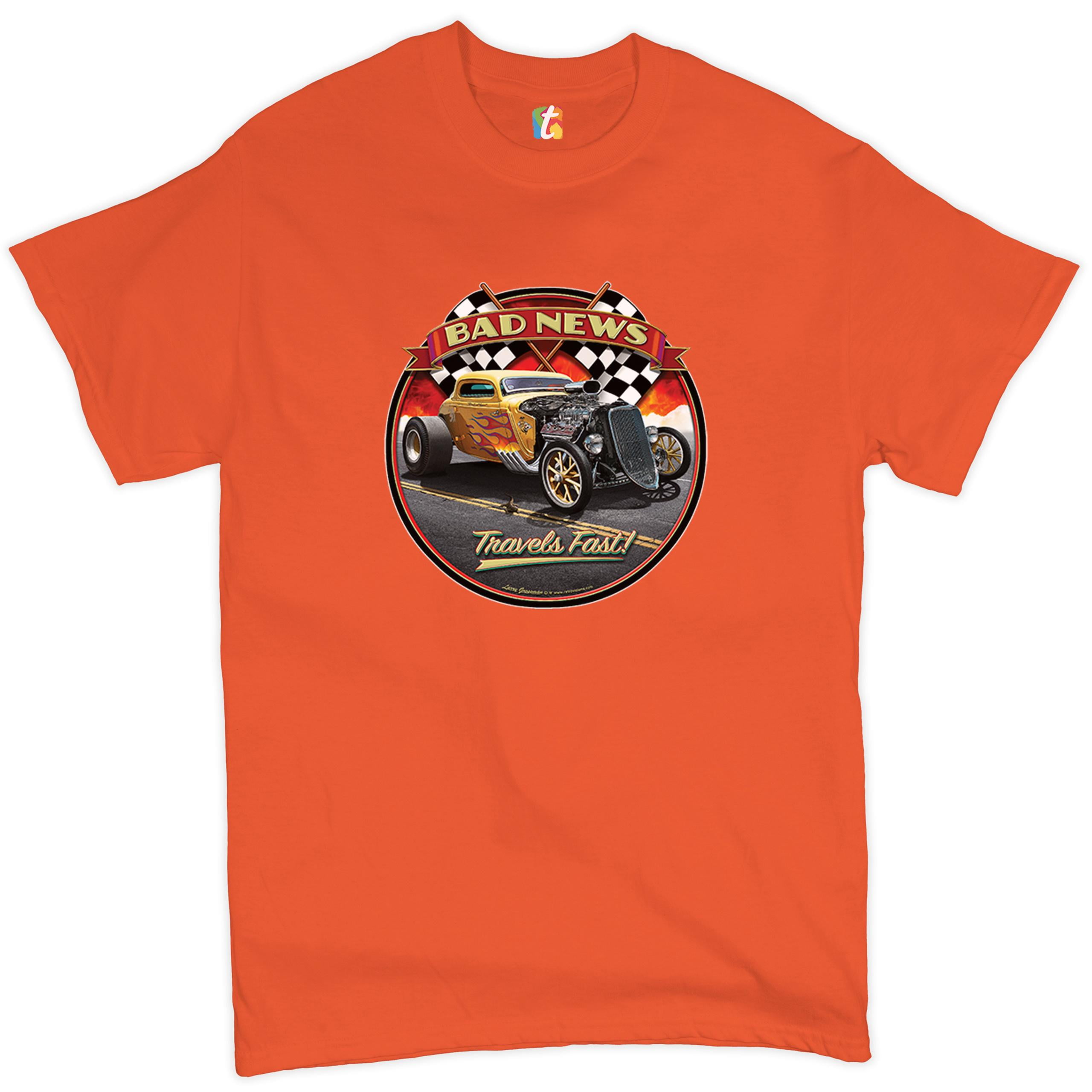 Tee Hunt Bad News Travels Fast T-Shirt Hot Rod Route 66 Drag Racing Men ...