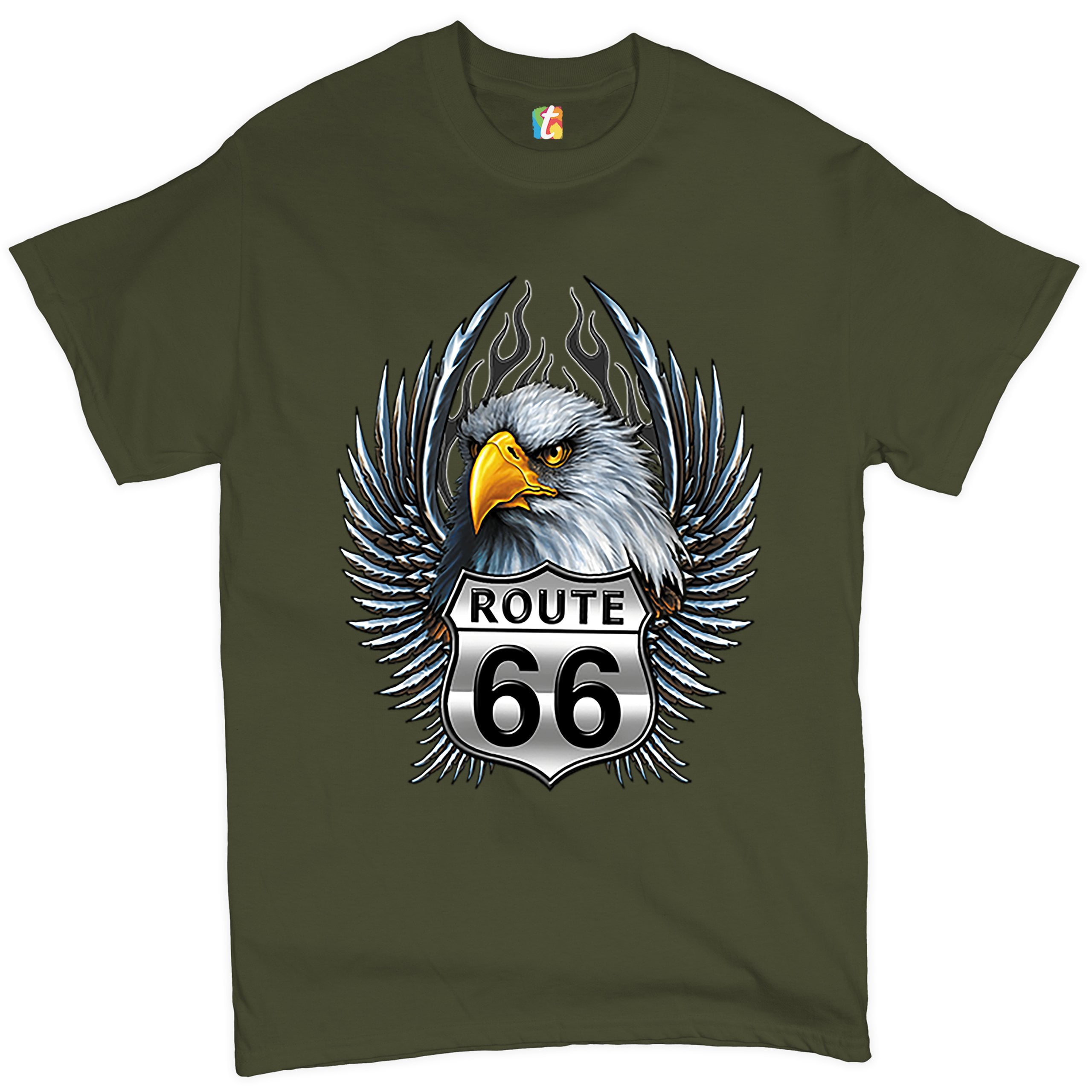 Tee Hunt Bald Eagle Route 66 Road Sign T-Shirt Live to Ride Born to Be ...