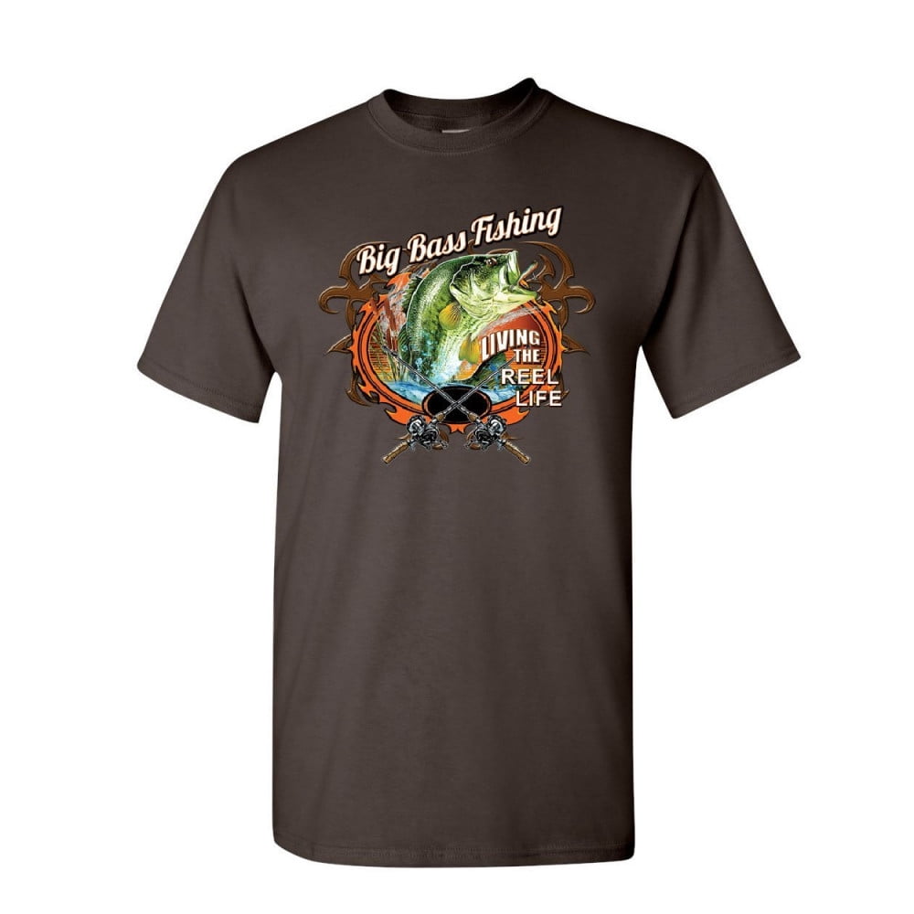 Tee Hunt Big Bass Fishing T-Shirt Living The Reel Life Fisherman ...