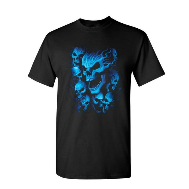 Tee Hunt Blue Skulls T-Shirt Skull Face Death Dead Reaper Hell Evil Demon Mens Shirt, Black, XX ...