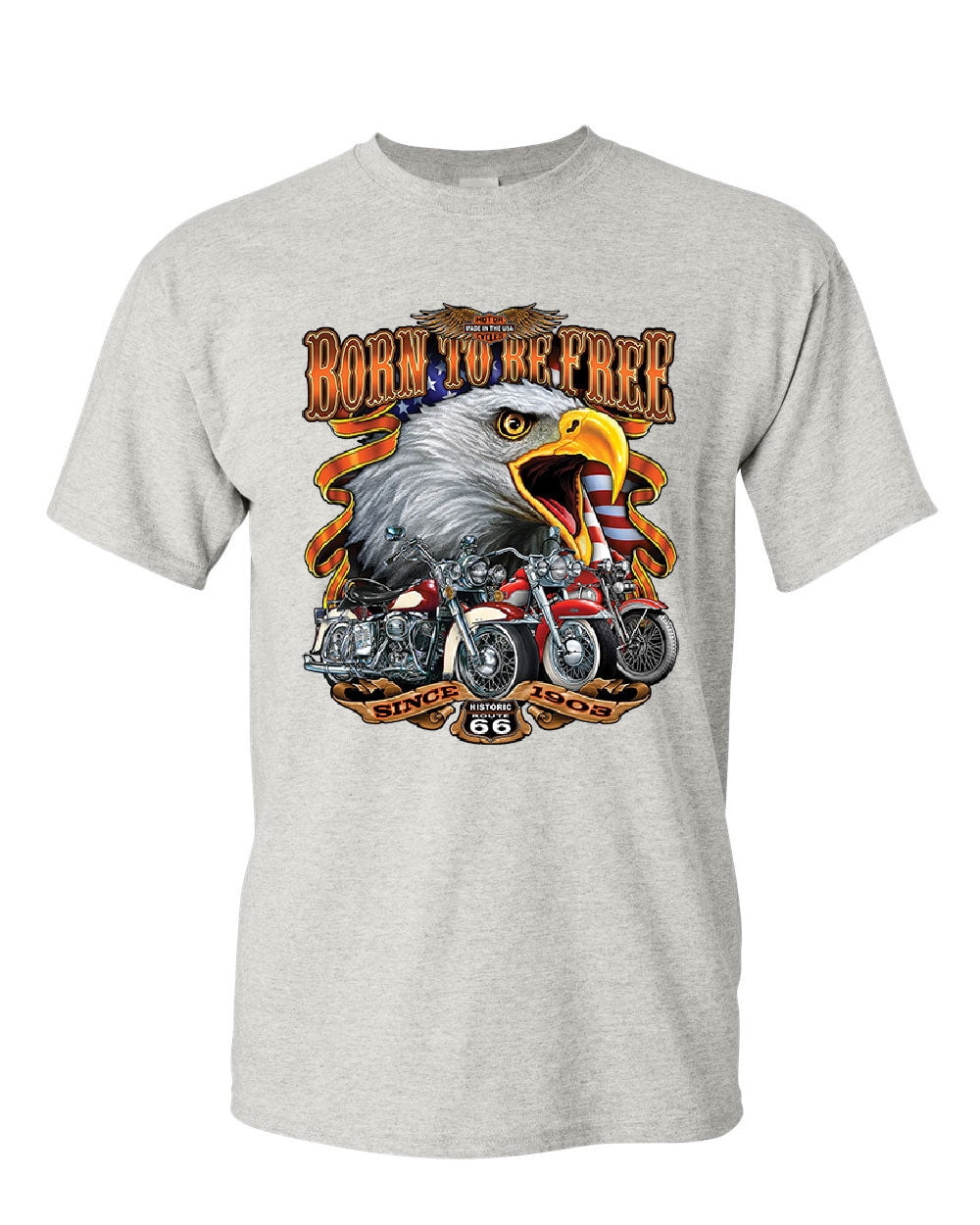 Tee Hunt Born to be Free T-Shirt Historic Route 66 Bald Eagle Biker ...