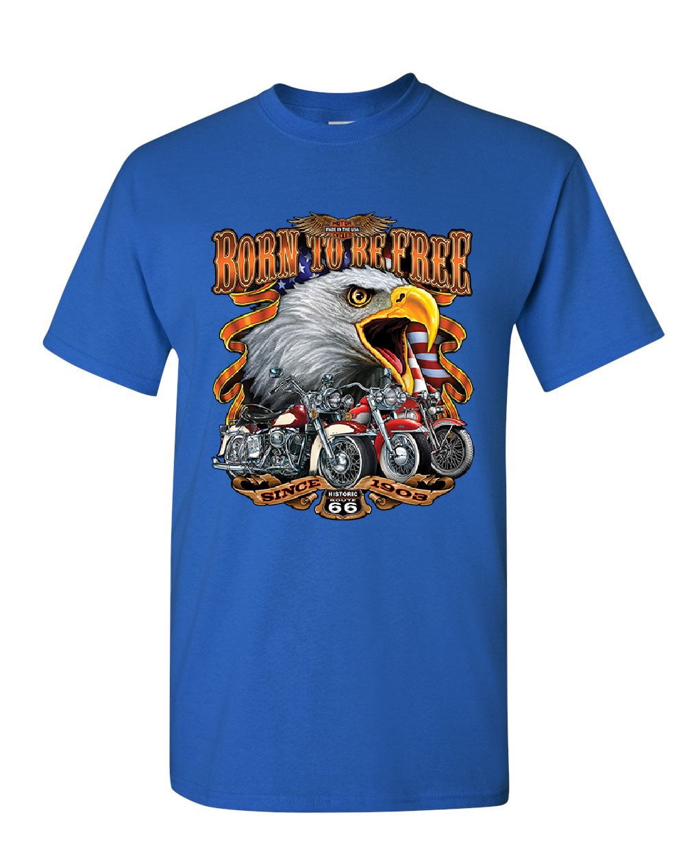 Tee Hunt Born to be Free T-Shirt Historic Route 66 Bald Eagle Biker ...