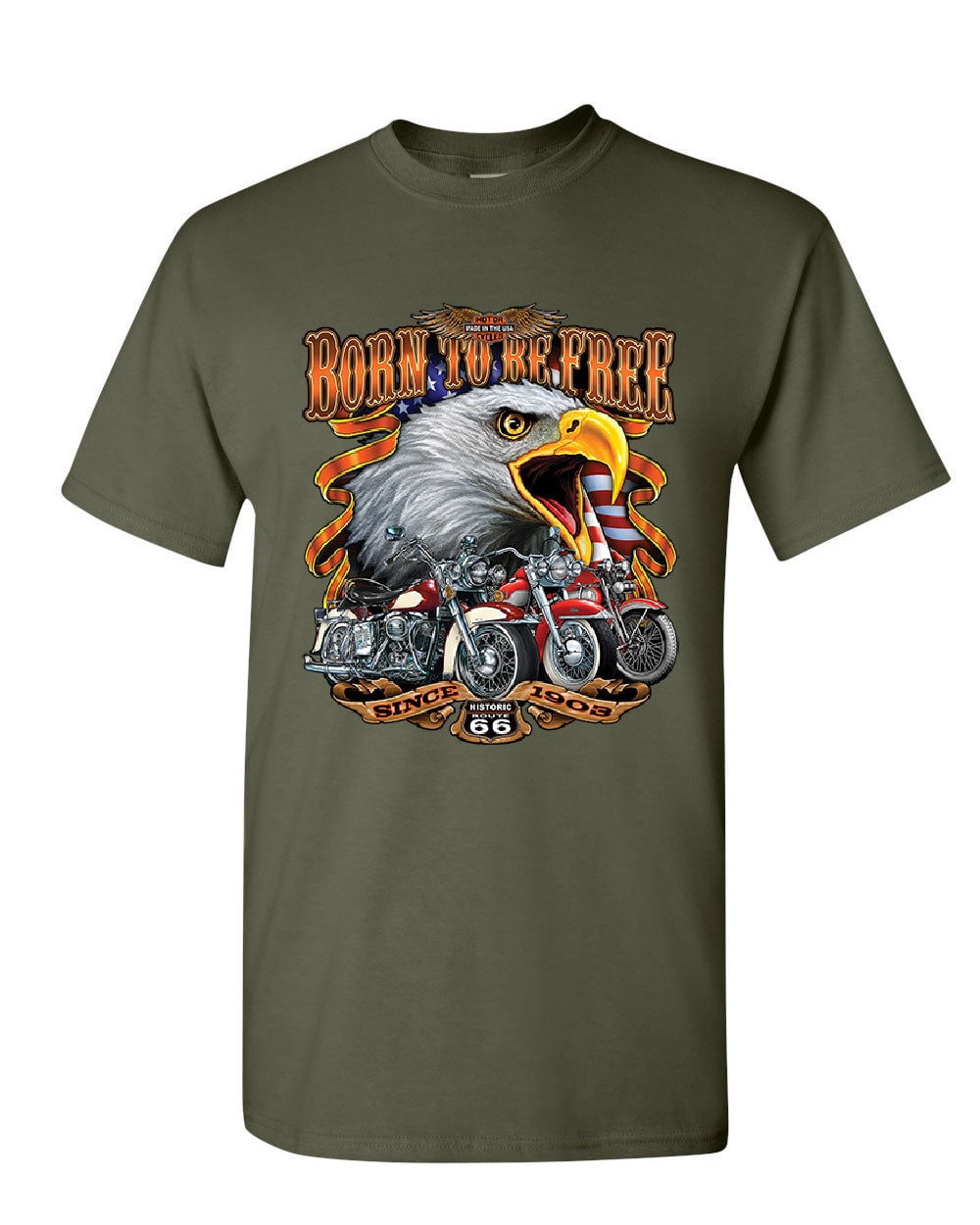Tee Hunt Born to be Free T-Shirt Historic Route 66 Bald Eagle Biker ...