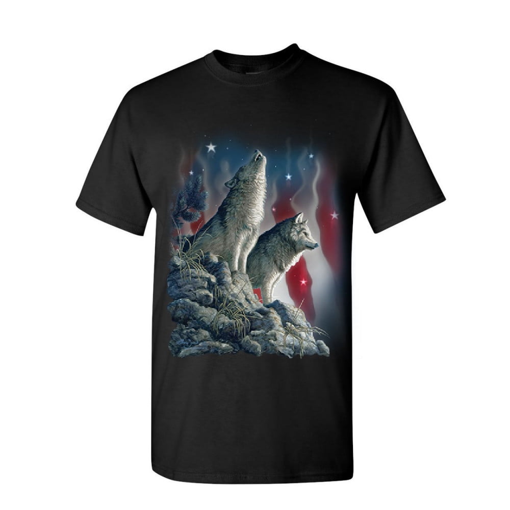 Tee Hunt Howling Wolf Pack T-Shirt Stars and Stripes American Wildlife ...