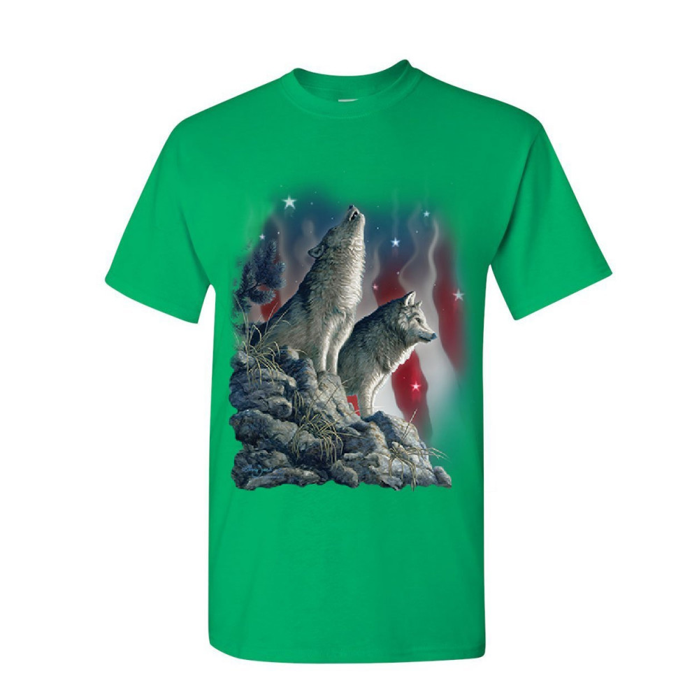 Tee Hunt Howling Wolf Pack T-Shirt Stars and Stripes American Wildlife ...