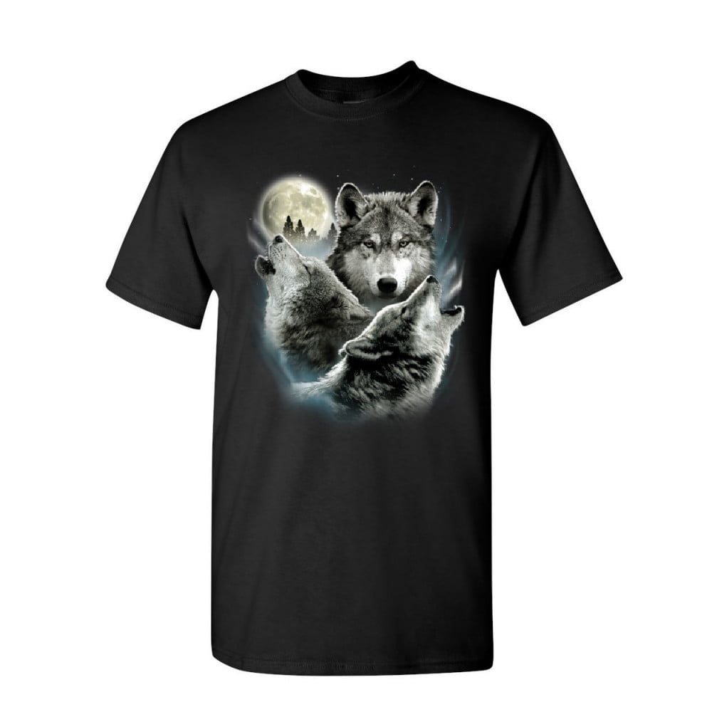 Tee Hunt Howling Wolf Pack T-Shirt Wild Wilderness Animals Nature Moon ...