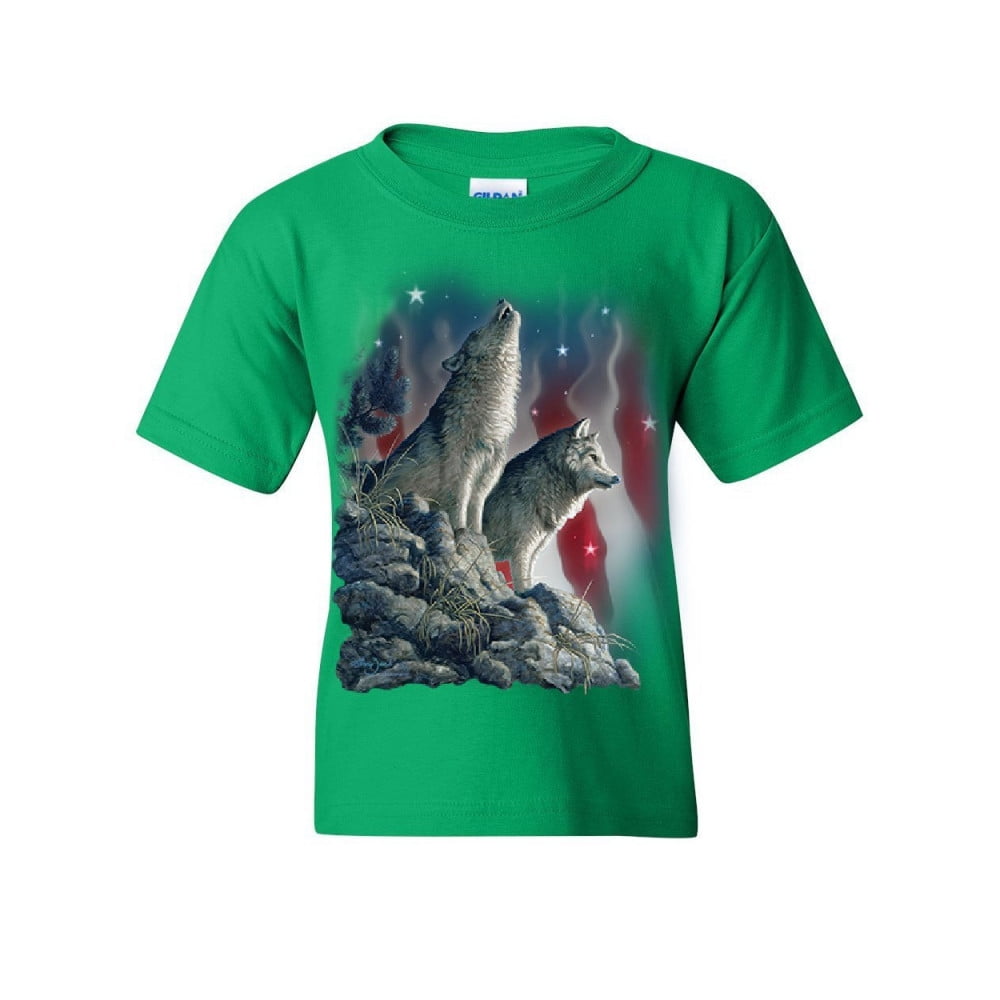 Tee Hunt Howling Wolf Pack Youth T-Shirt Stars and Stripes American ...