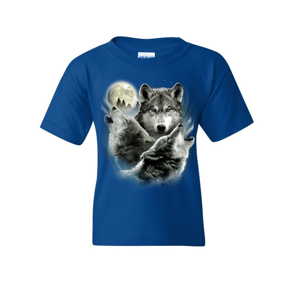 Tee Hunt Howling Wolf Pack Youth T-Shirt Wild Wilderness Animals Nature ...