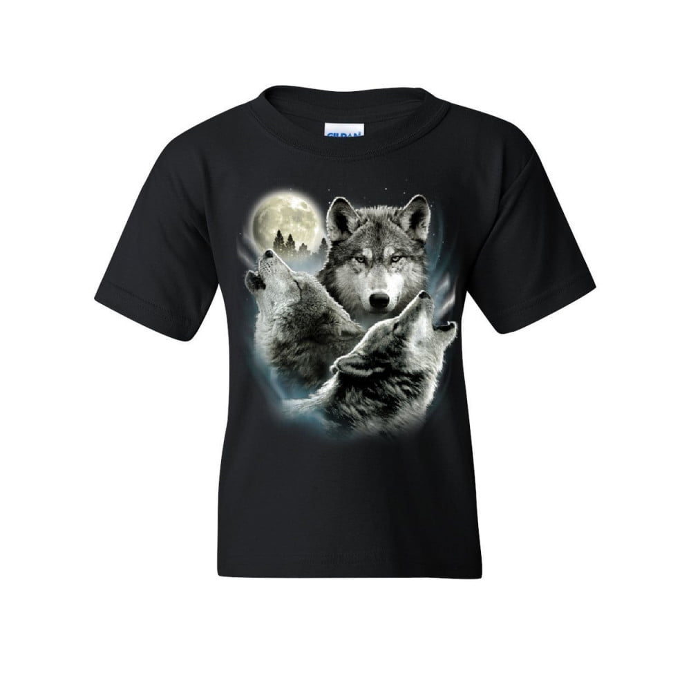 Tee Hunt Howling Wolf Pack Youth T-Shirt Wild Wilderness Animals Nature ...