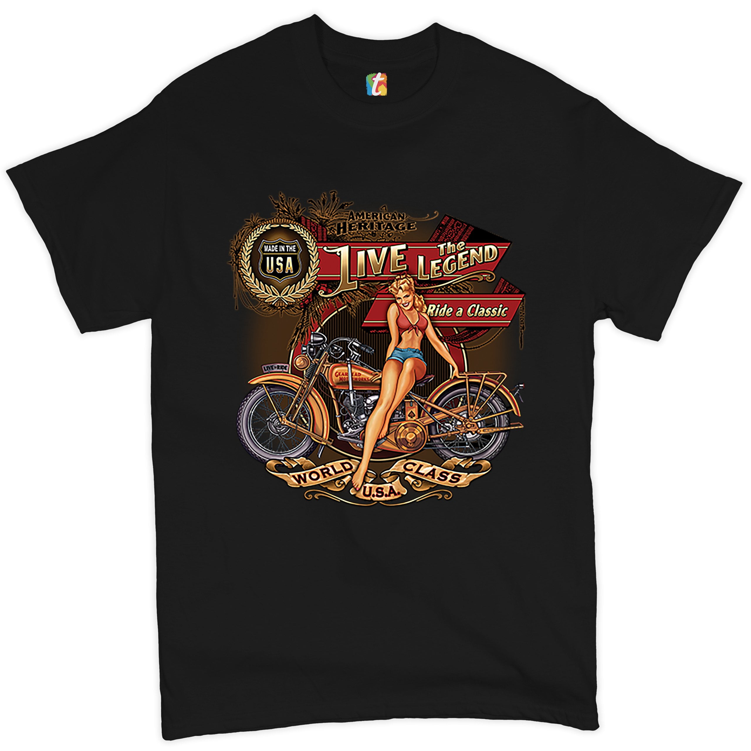 Tee Hunt Live The Legend T-Shirt Biker Retro Motorcycle Pin-up Girl Route 66 Men's Tee - Walmart.com