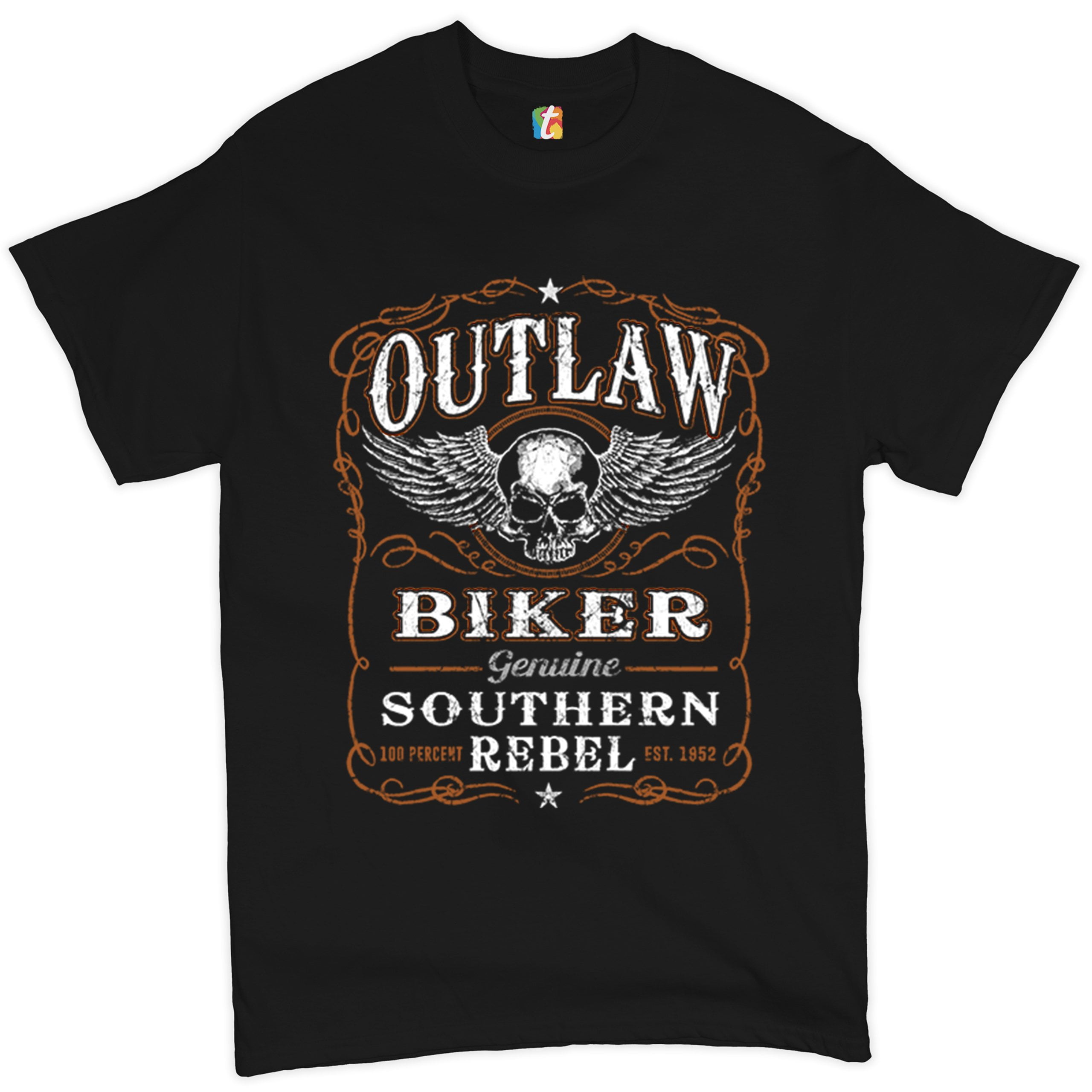 Tee Hunt Outlaw Biker T-Shirt Genuine Southern Rebel Winged Skull Face ...