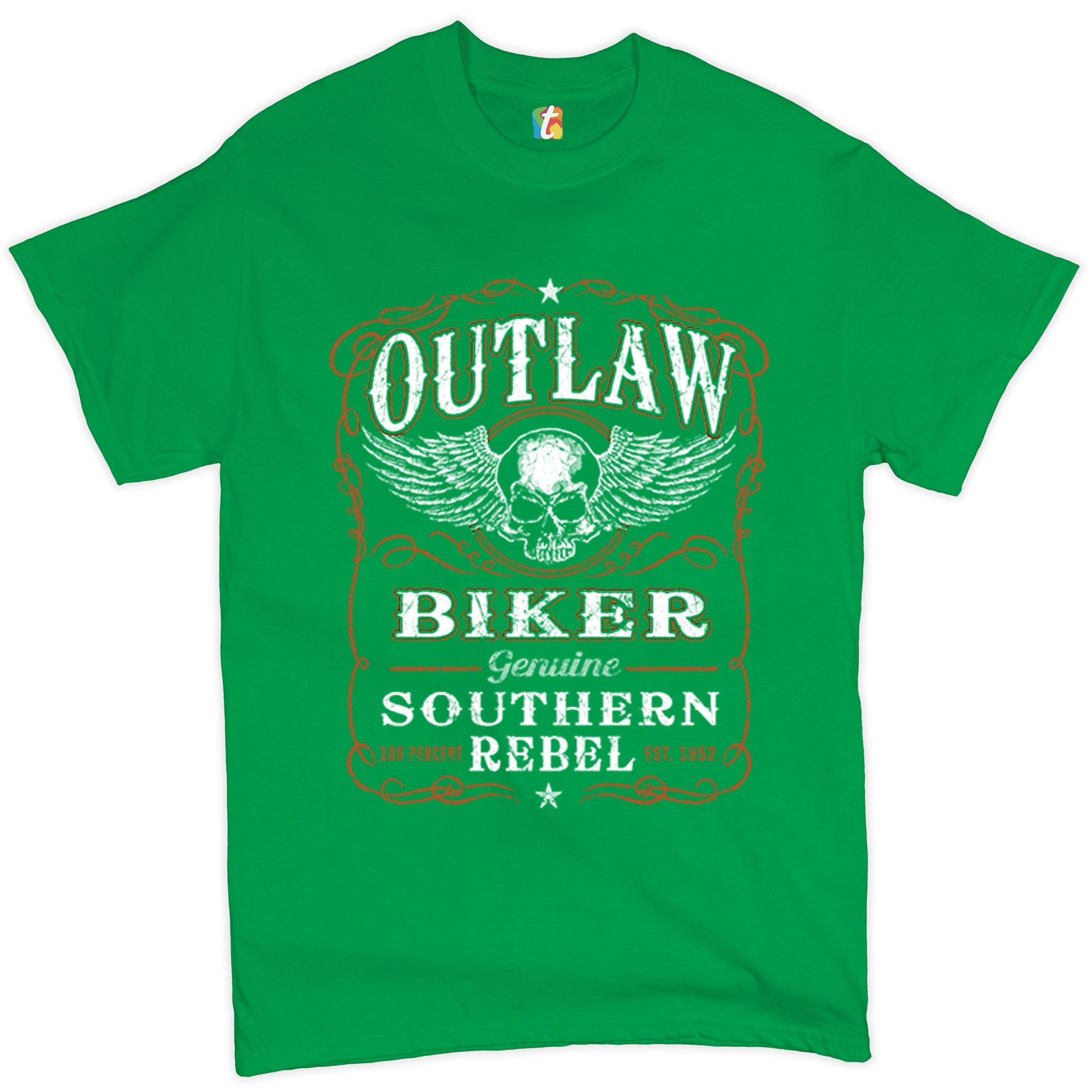 Tee Hunt Outlaw Biker T-Shirt Genuine Southern Rebel Winged Skull Face ...