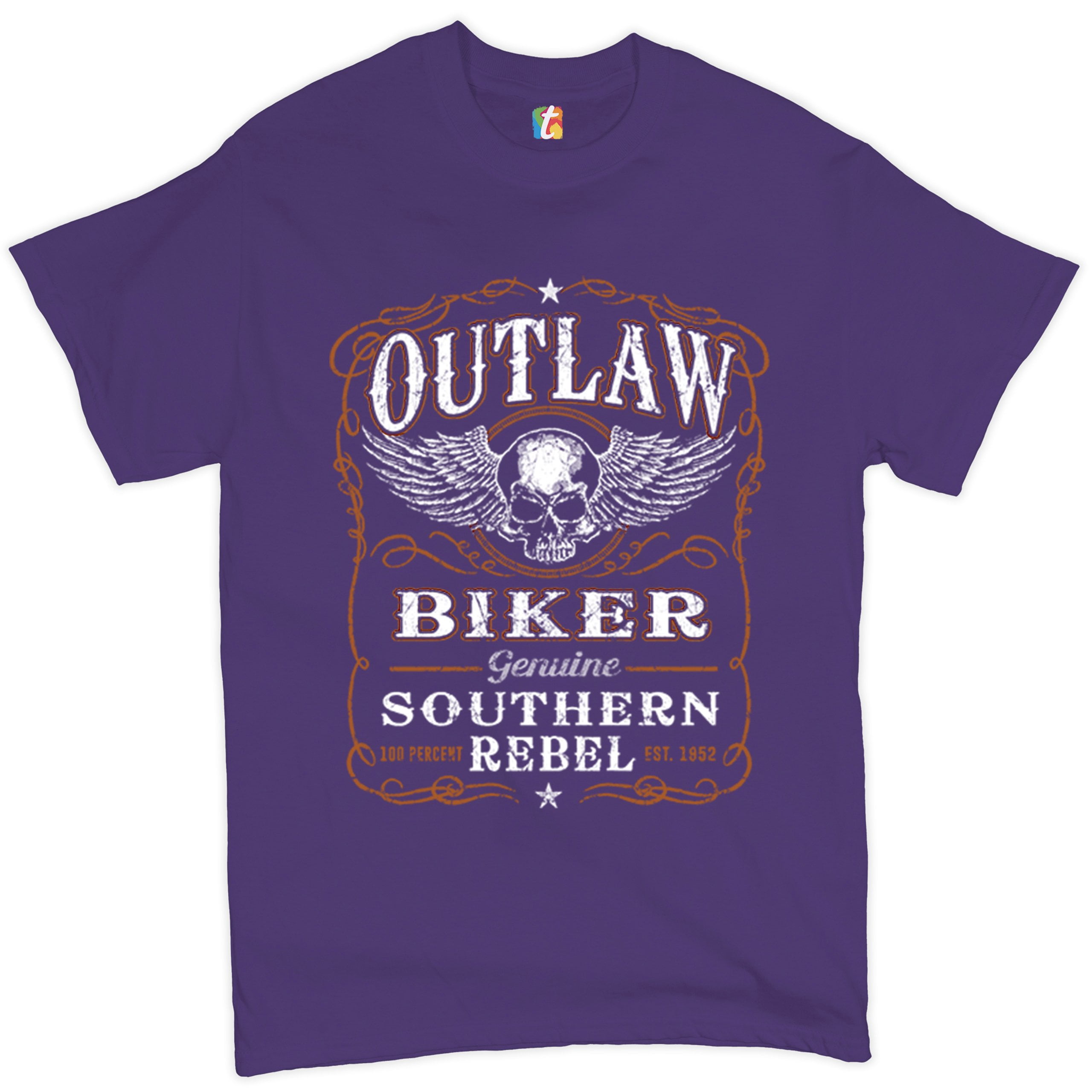 Tee Hunt Outlaw Biker T-Shirt Genuine Southern Rebel Winged Skull Face ...