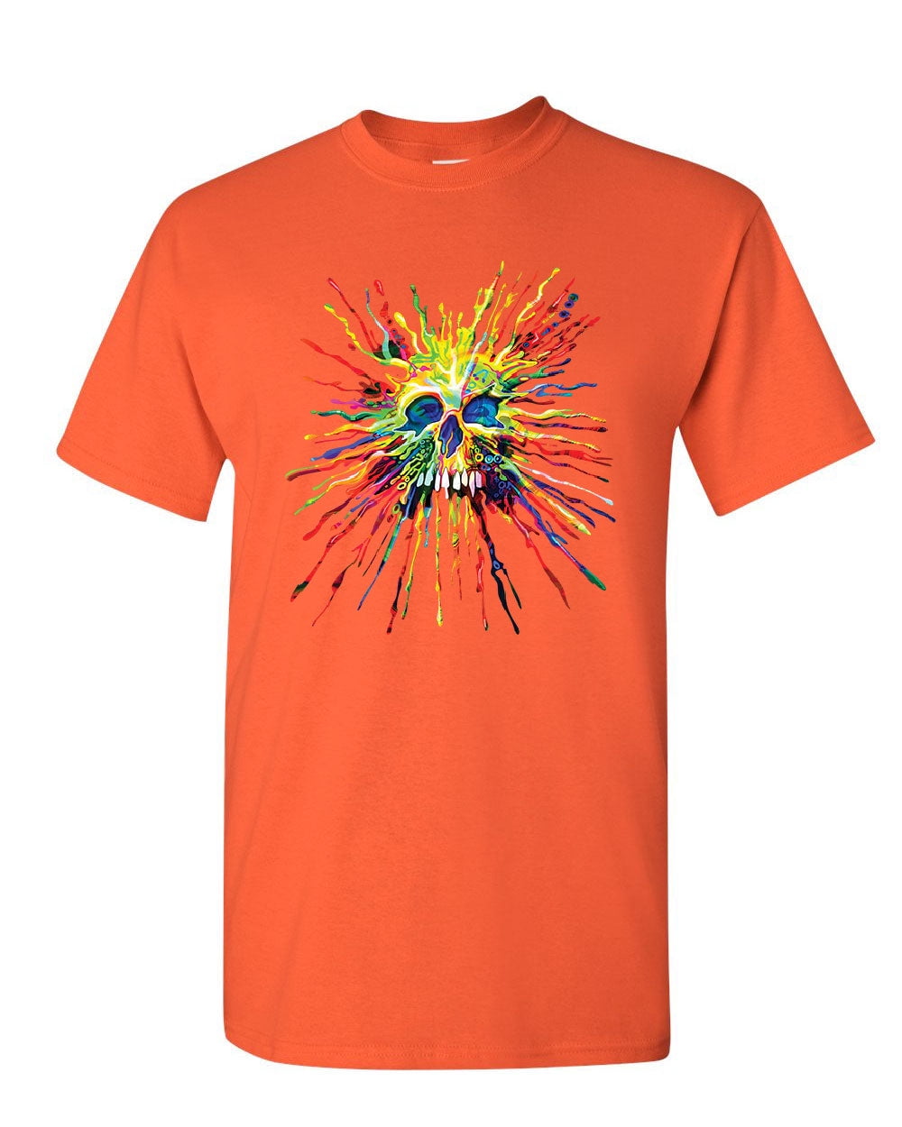 Tee Hunt Paint Splatter Skull T-Shirt Multicolor Art Crazy Melting Drip ...