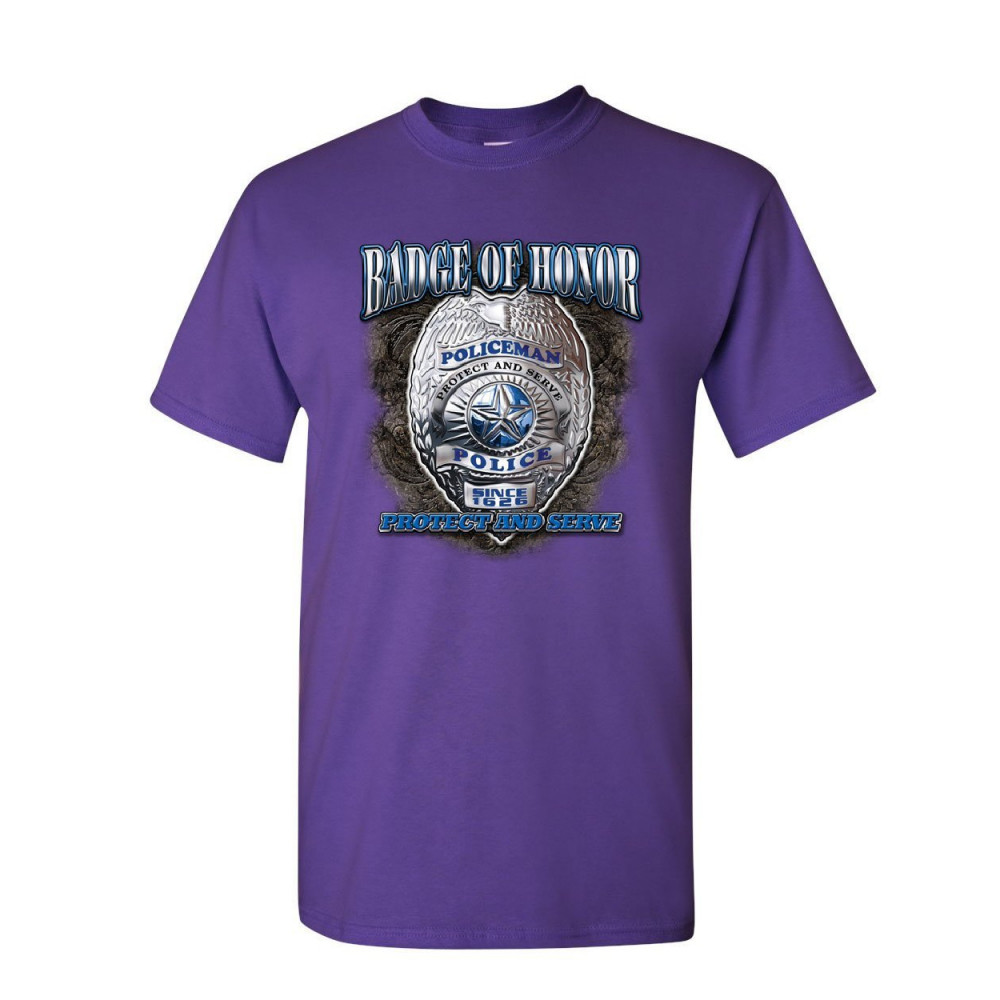 Tee Hunt Policeman Badge of Honor T-Shirt Police Protect and Serve Cop ...