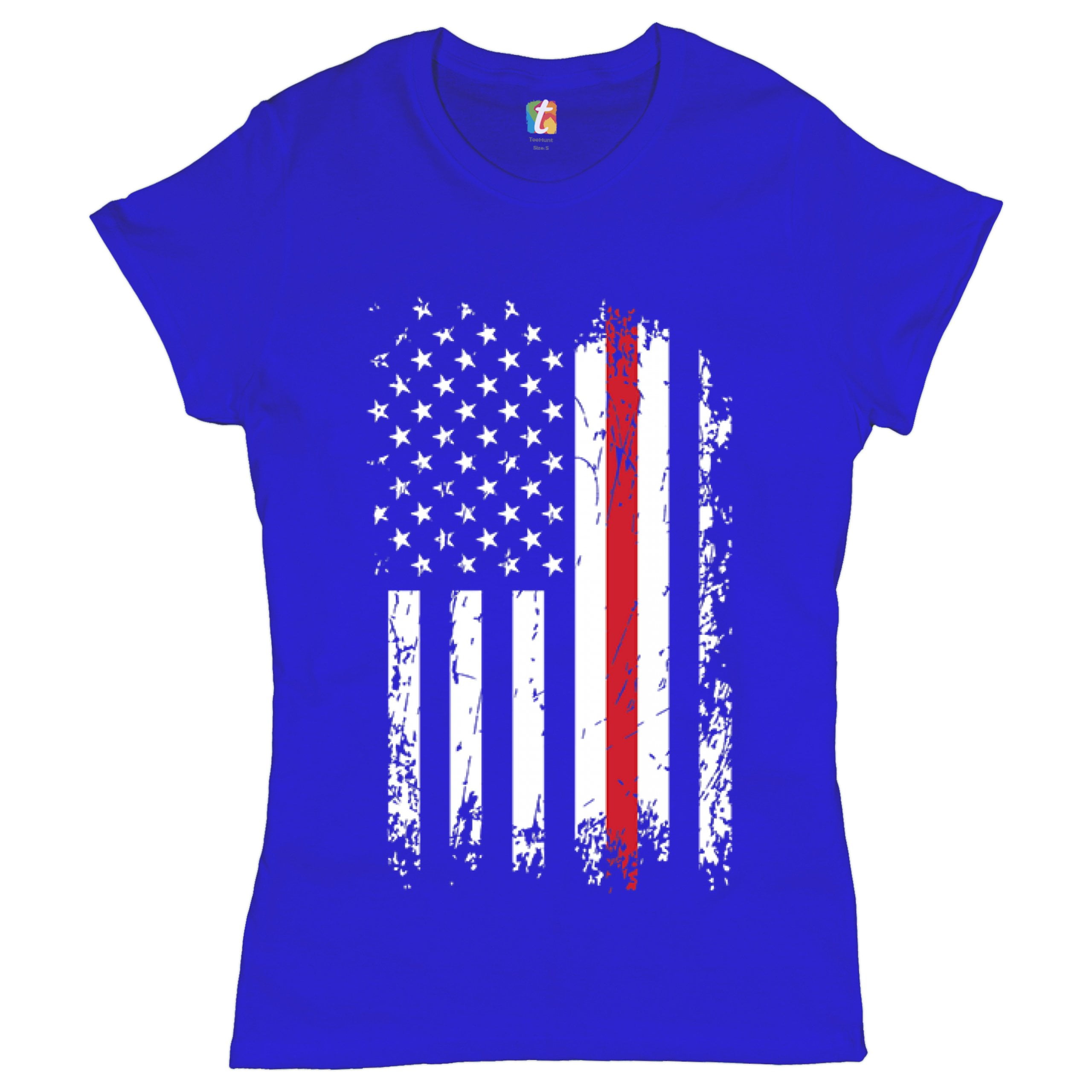 Tee Hunt Thin Red Line T-Shirt American Flag Firefighter Fire ...