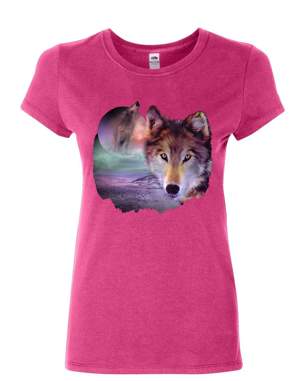 Tee Hunt Wolf Howling at Moon Women's T-Shirt Wilderness Wildlife Wild ...