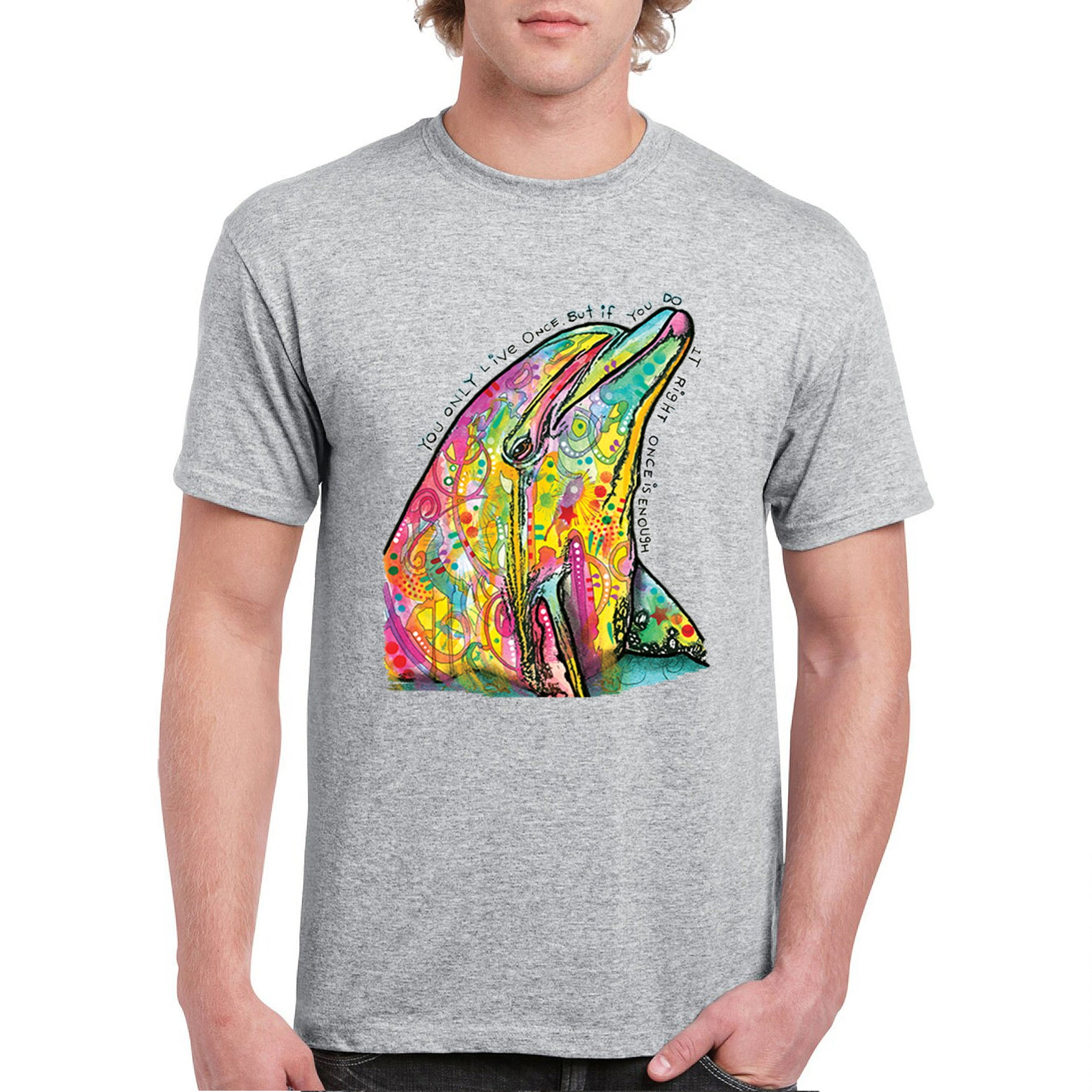 Tee Hunt You Only Live Once T-Shirt Cute Neon Dolphin Dean Russo Art ...