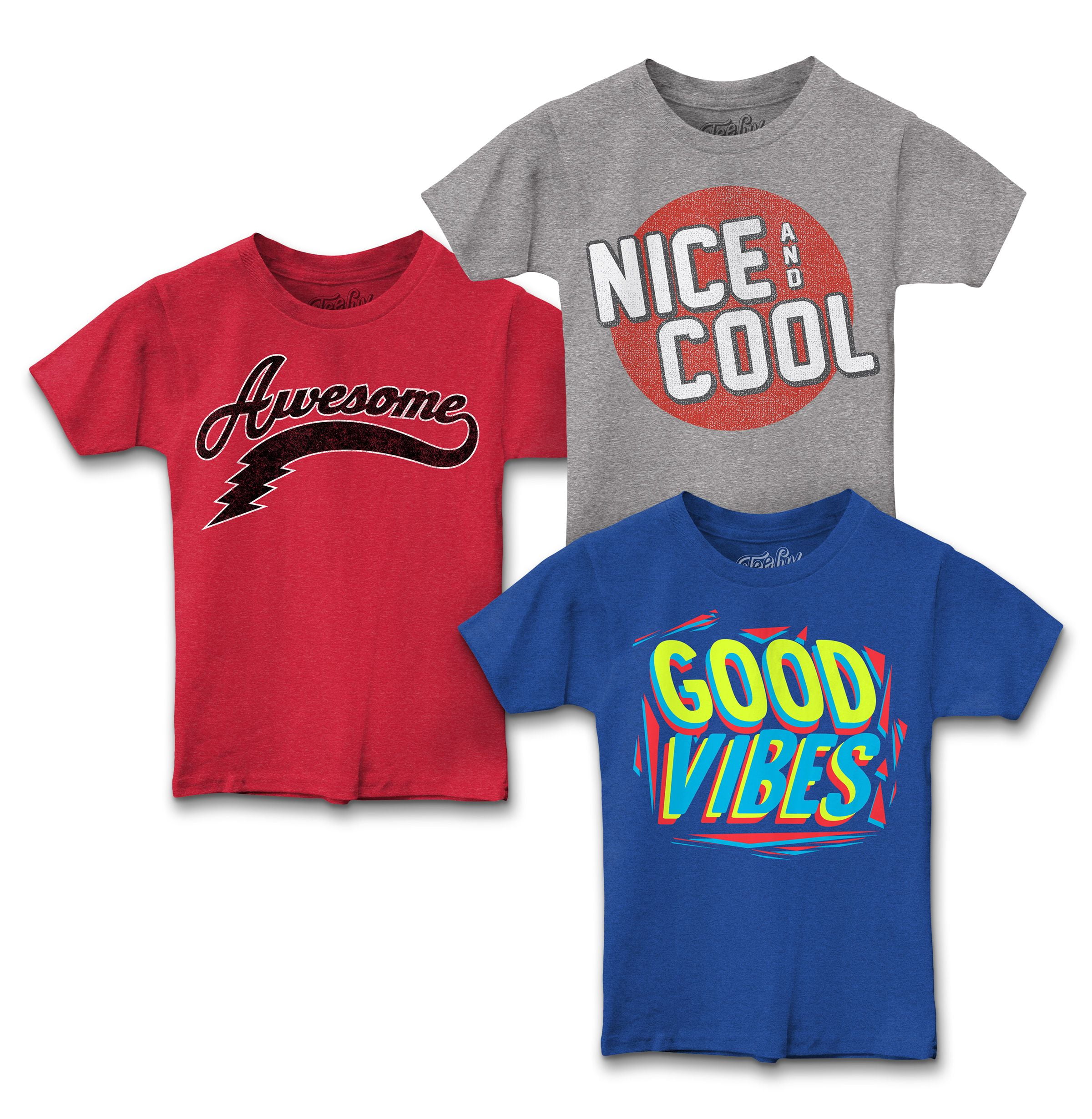 Tee Luv Awesome and Good Vibes Boys' Retro Tee Shirts, Toddler, Size 3T ...