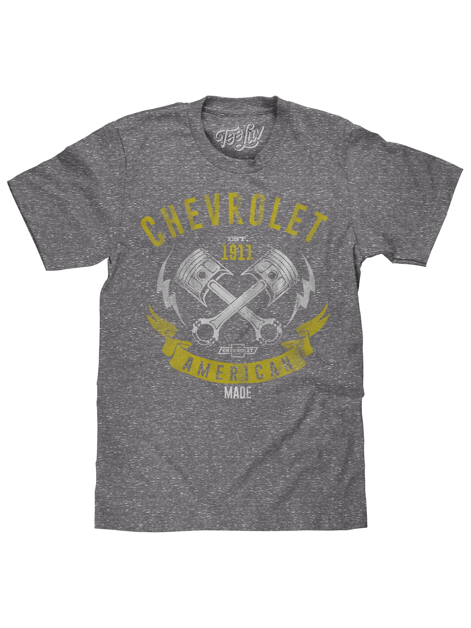 Tee Luv Men's Distressed Chevrolet "American Made" Car Piston Shirt (L ...