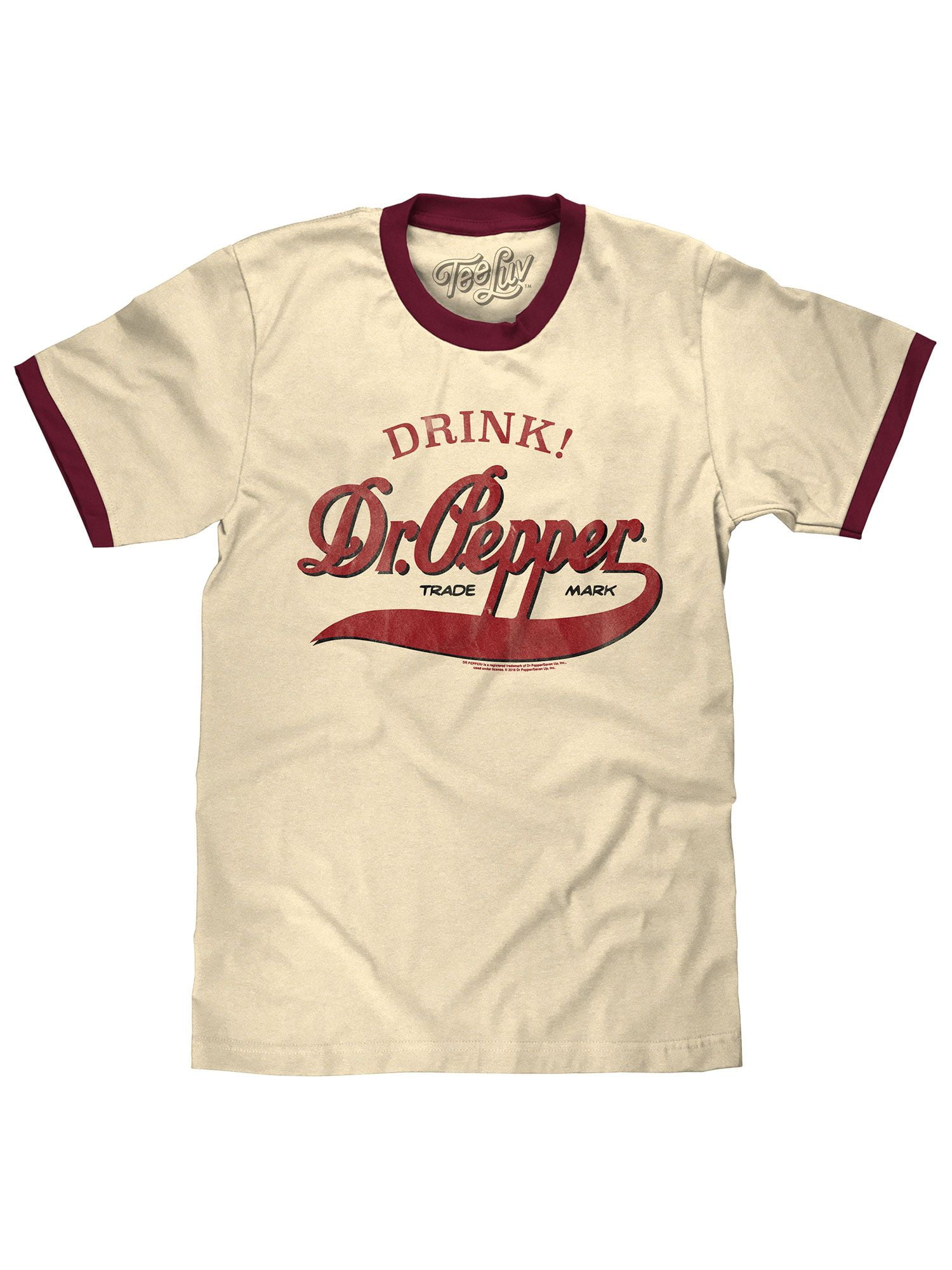 Tee Luv Dr Pepper Vintage Graphic Ringer T-Shirt, Beige and Maroon, Men ...