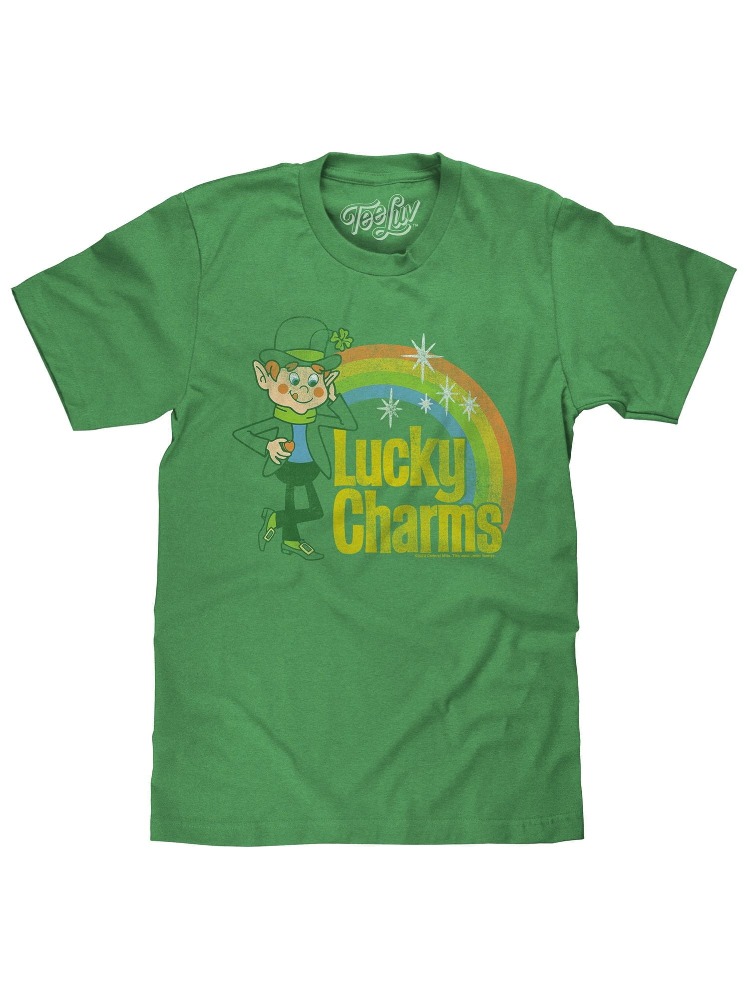 Tee Luv Men's Faded Lucky Charms Cereal Leprechaun Kelly Green Heather ...
