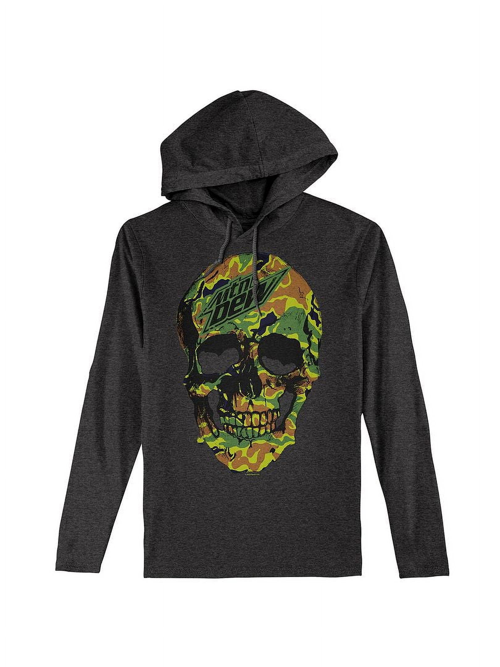 Tee Luv Men's Faded MTN Dew Soda Camo Skull Long Sleeve Hooded Shirt (S ...