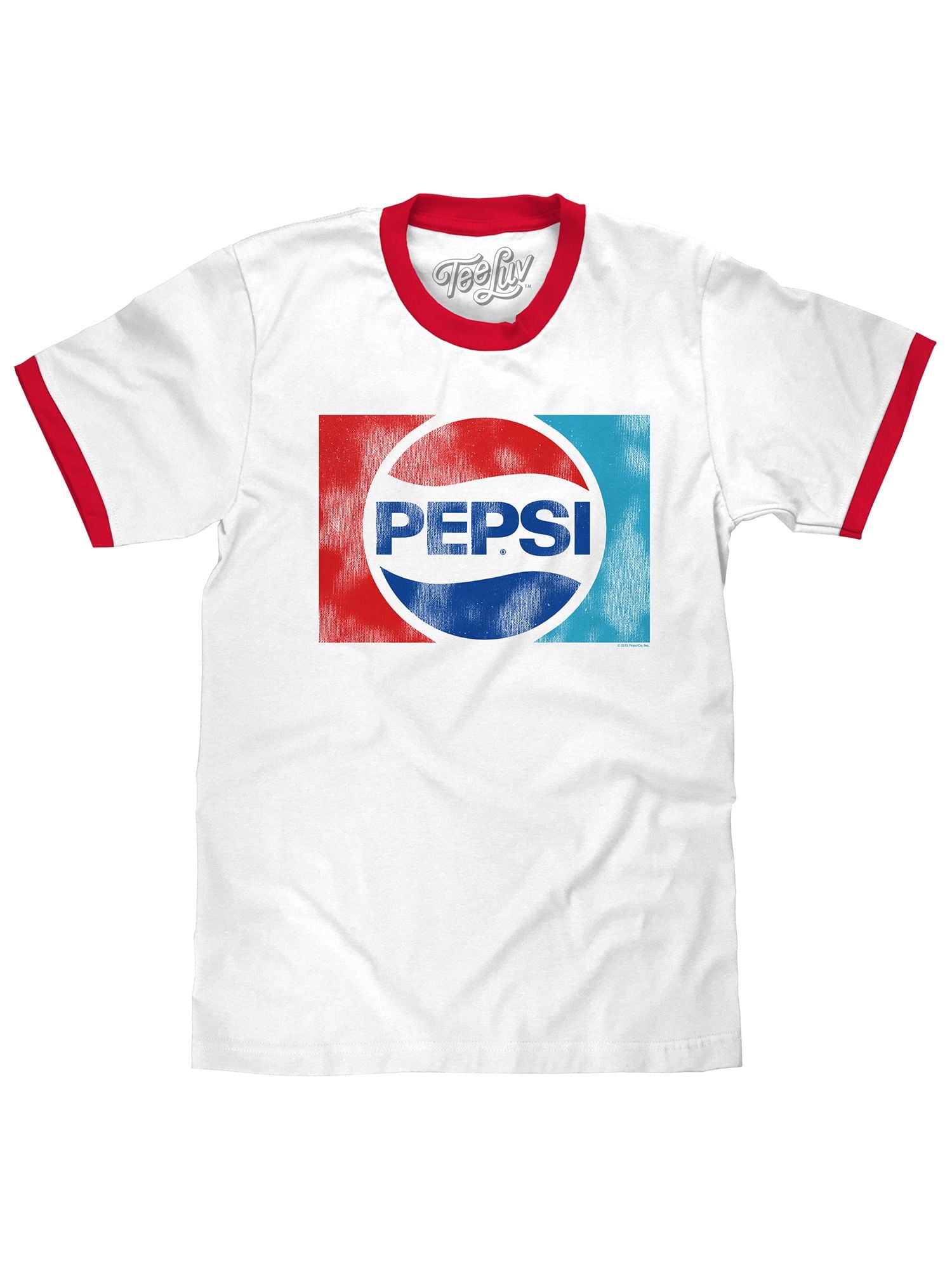 Tee Luv Men's Pepsi 70s Logo Ringer T-Shirt, Faded White and Red, Cola ...