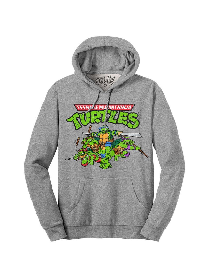 Tee Luv Men's Faded Teenage Mutant Ninja Turtles Cartoon Cast Hoodie (S ...