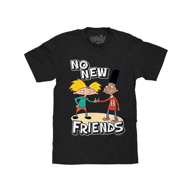 Tee Luv Men's Hey Arnold and Gerald No New Friends Cartoon T-Shirt (L ...