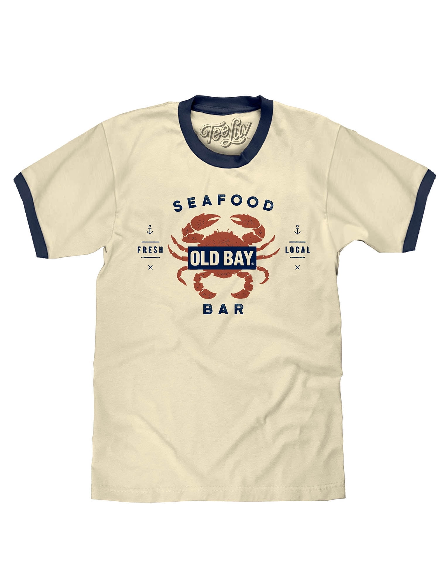 Tee Luv Men's Old Bay Seasoning Crab Logo Ringer Tee Shirt (XL ...