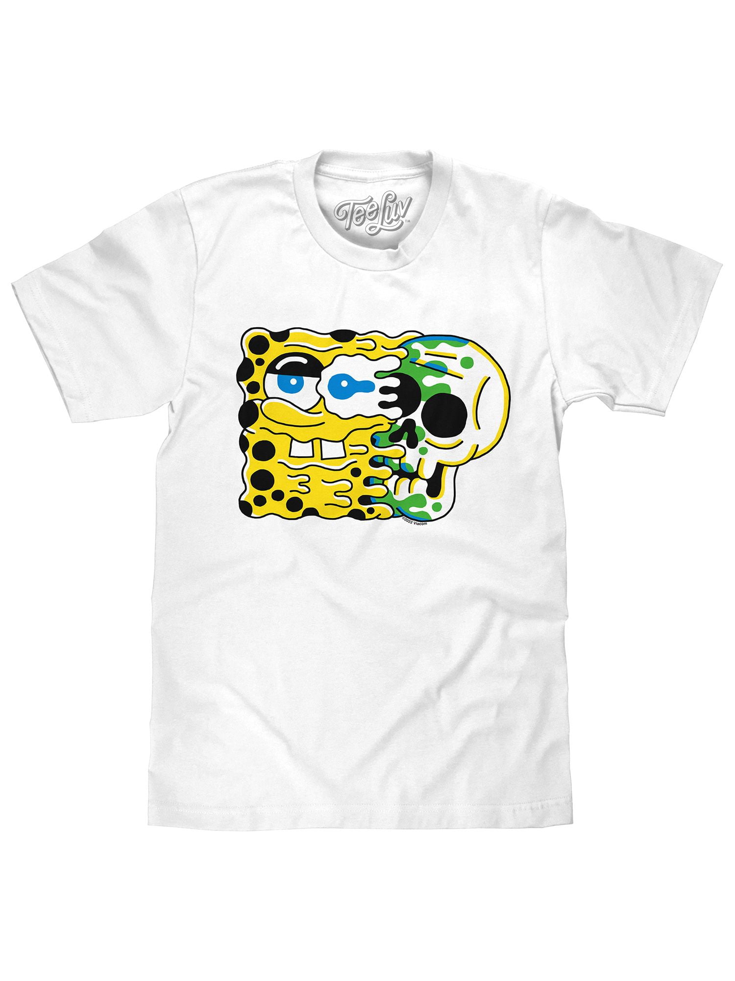 Tee Luv Men's SpongeBob SquarePants Cartoon Skull White Shirt (M ...