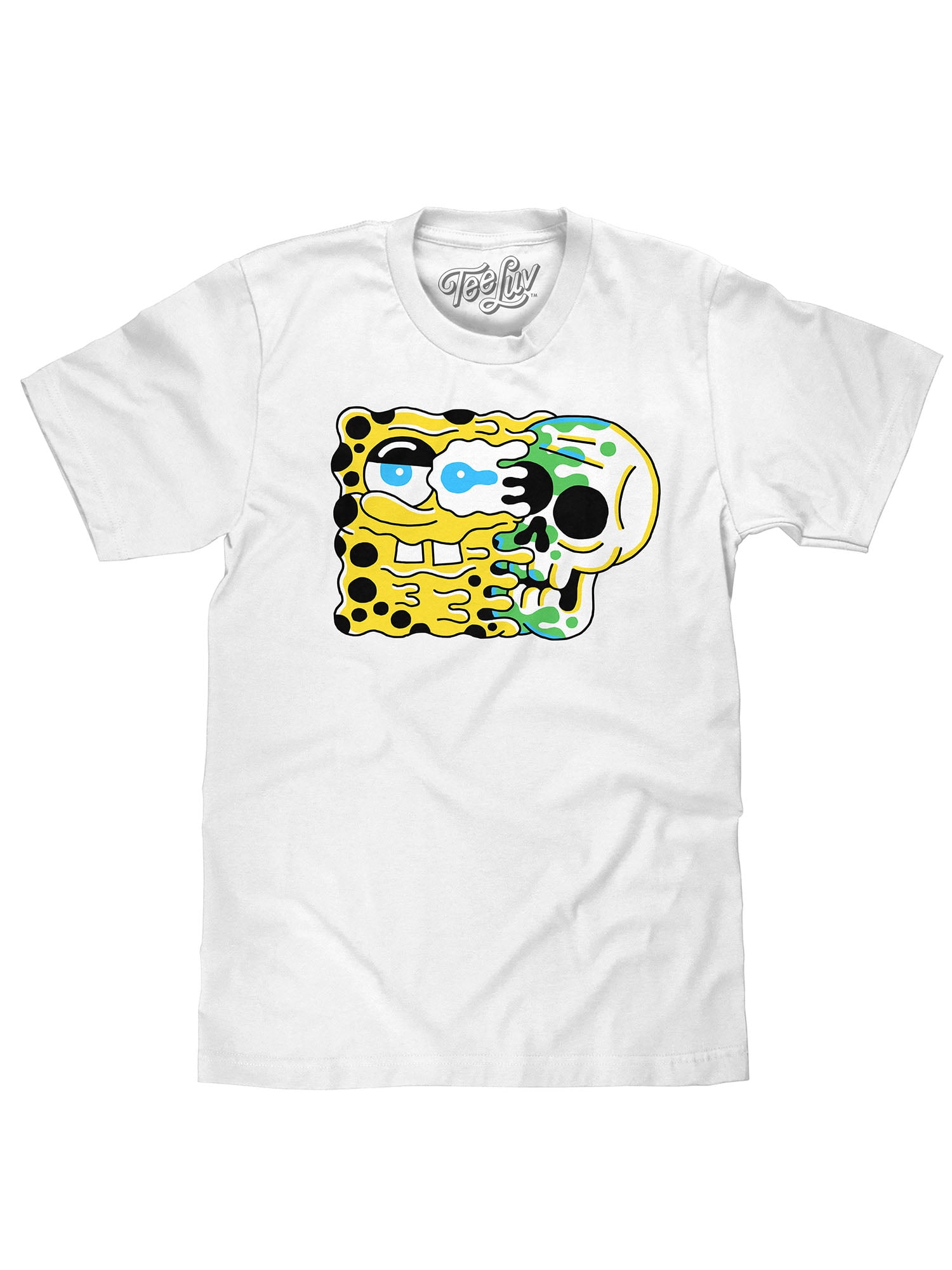 Tee Luv Men's SpongeBob SquarePants Cartoon Skull White Shirt (XL ...
