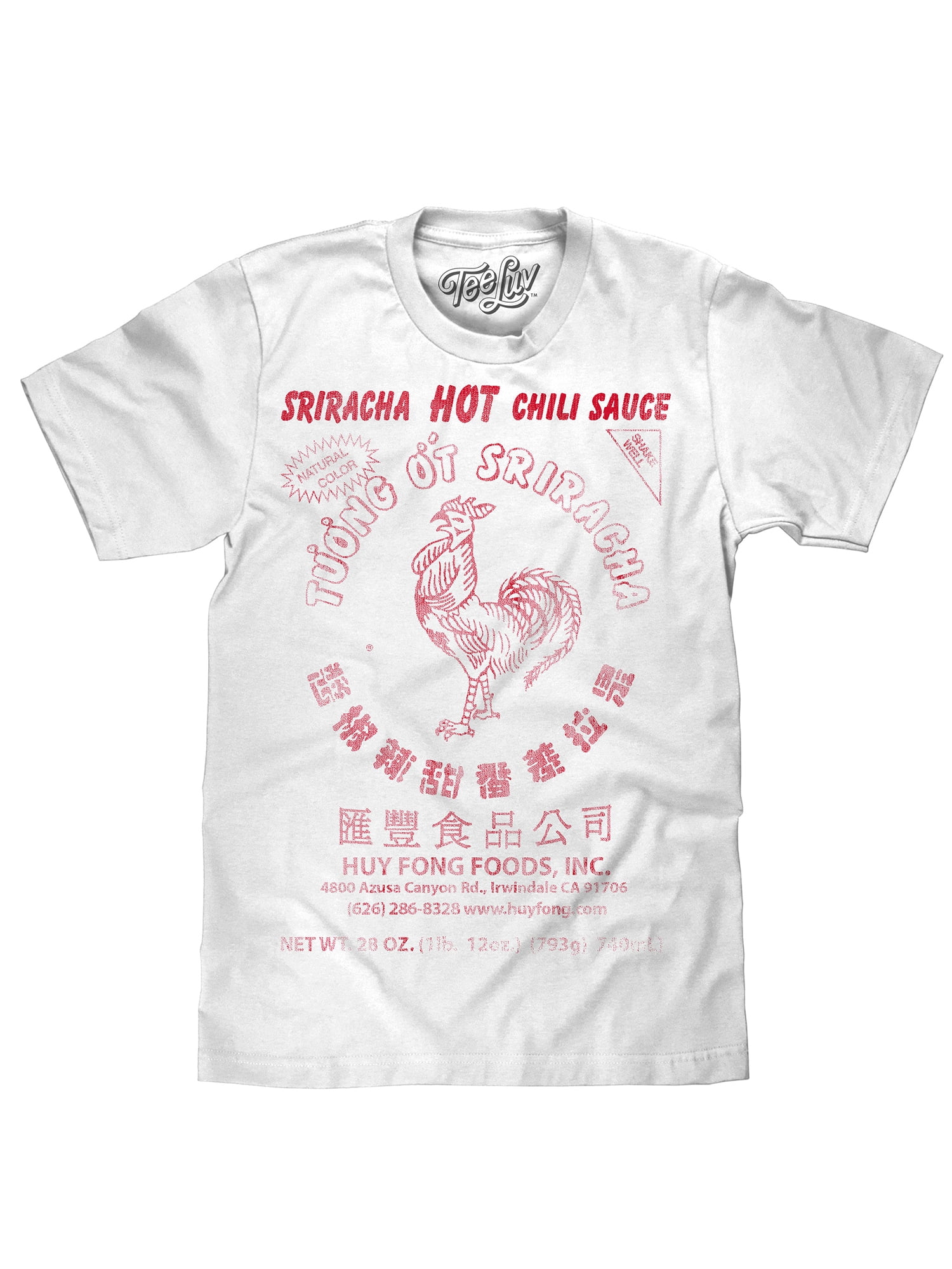 Tee Luv Men's Sriracha Hot Chili Sauce Rooster Faded Logo White Shirt ...