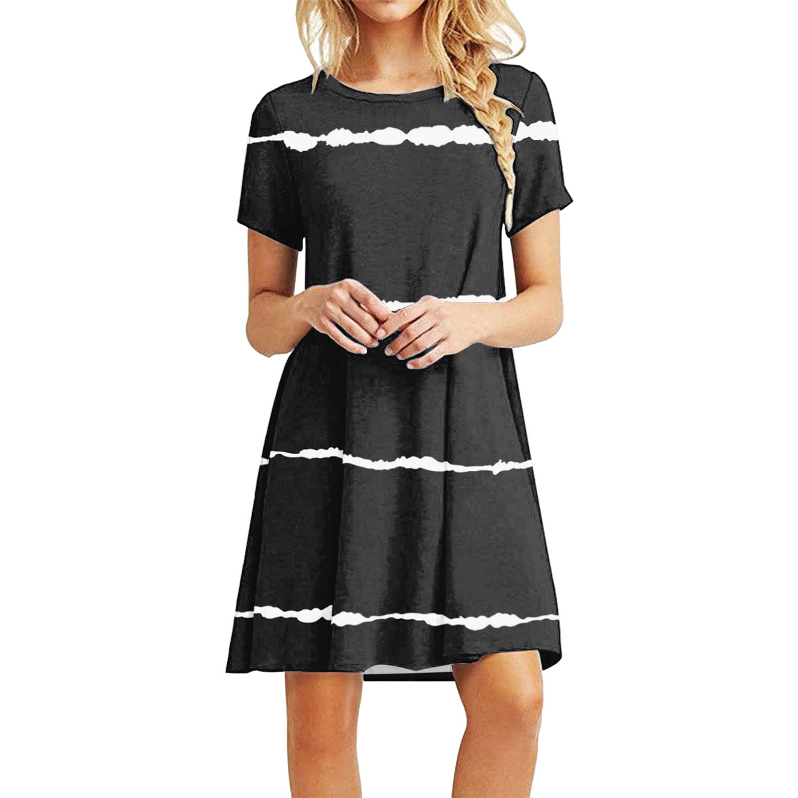 Tee Shirt Dresses for Women Crew Neck/O Short Sleeve Mini Shirt Dress ...