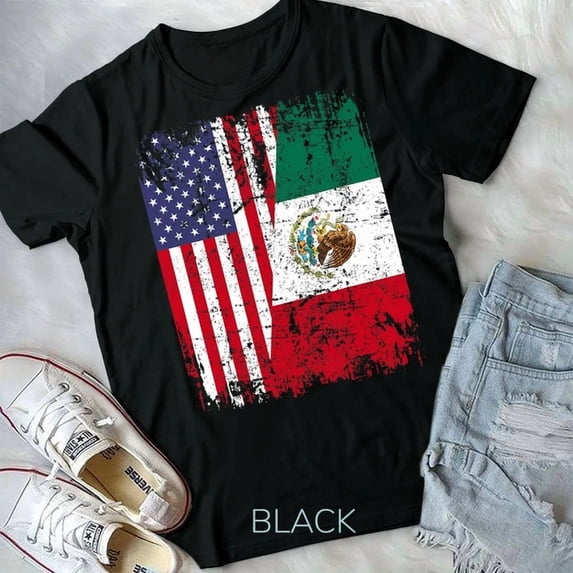 Tee With Mexican Roots Tshirt Half American Flag Mexico Unisex Form T ...