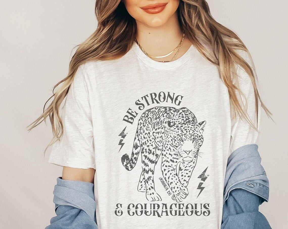 TeeFit Boho Christian Shirt Be Strong And Courageous Bible Verse Shirt ...