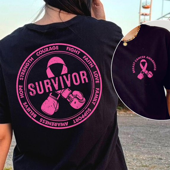TeeFit Breast Cancer Survivor Shirt: Pink Ribbon Boxing Gloves Tee ...