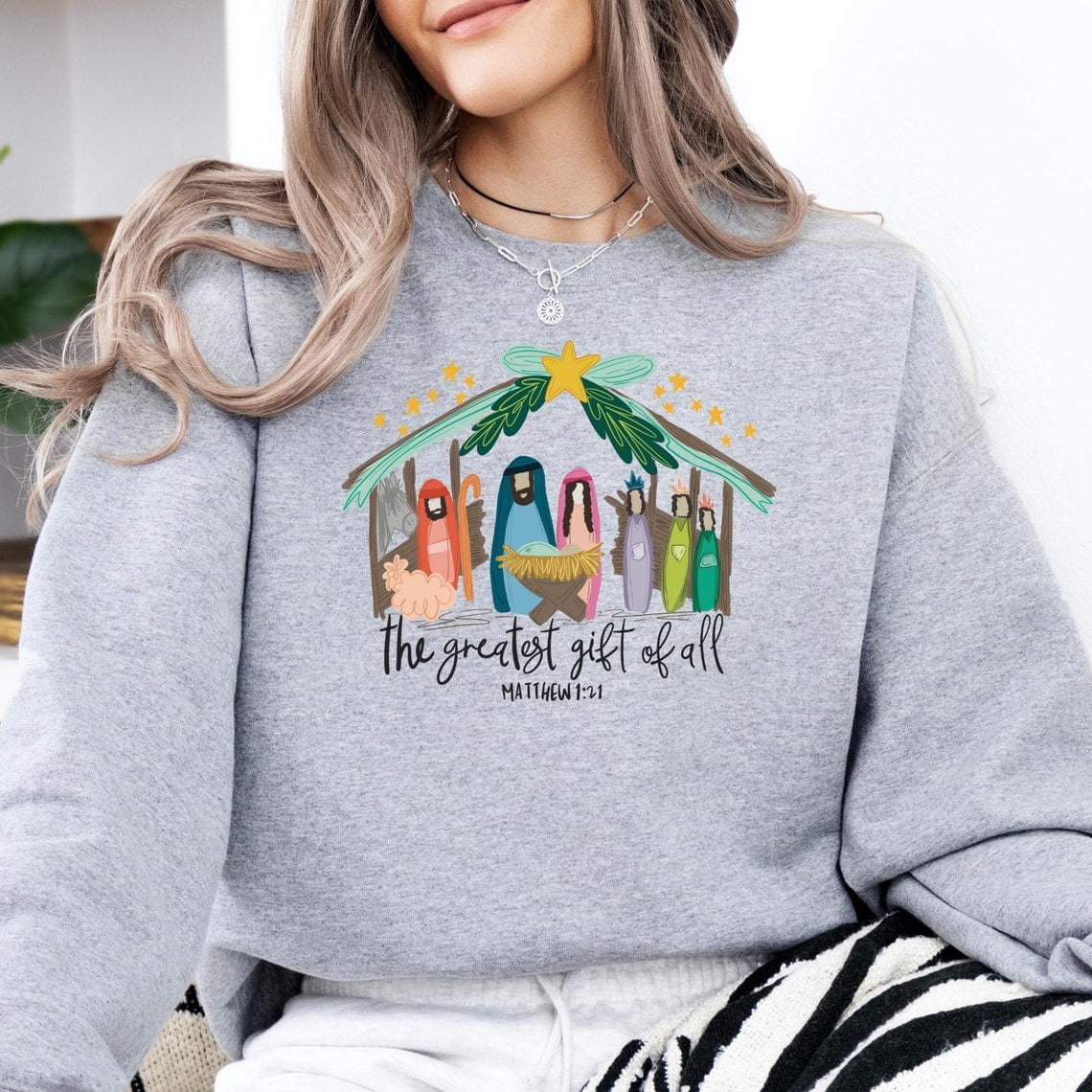 TeeFit Christian Winter Holiday Sweatshirt, Nativity Scene , Winter ...