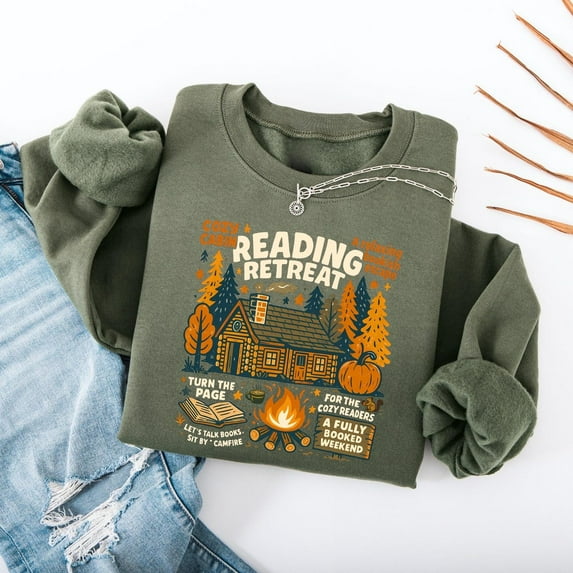 TeeFit Cozy Cabin Reading Retreat Sweatshirt, Fall Bookish Sweatshirt ...